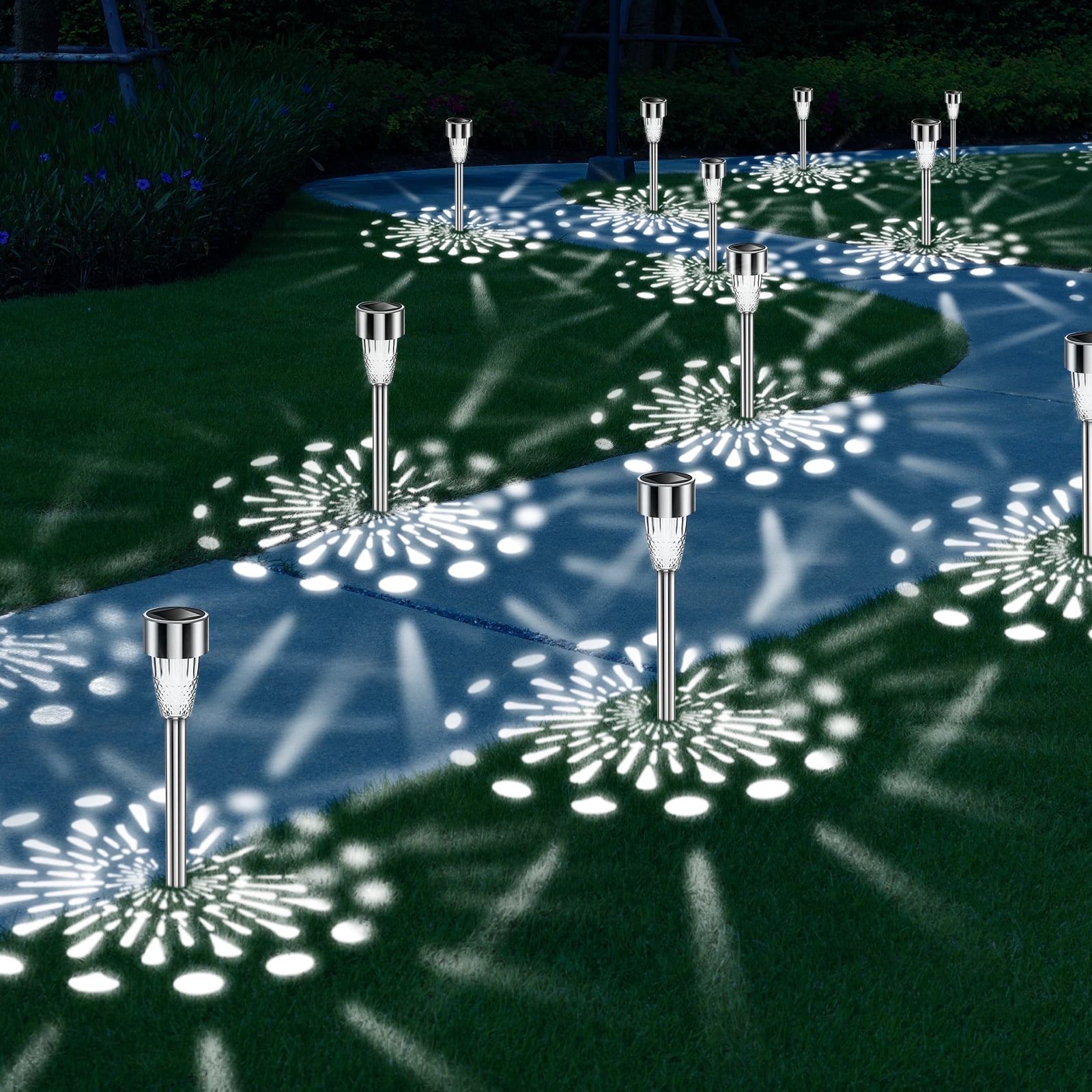 Fohil Solar Pathway Lights, 12 Pack Cool White Waterproof LED Lights ...