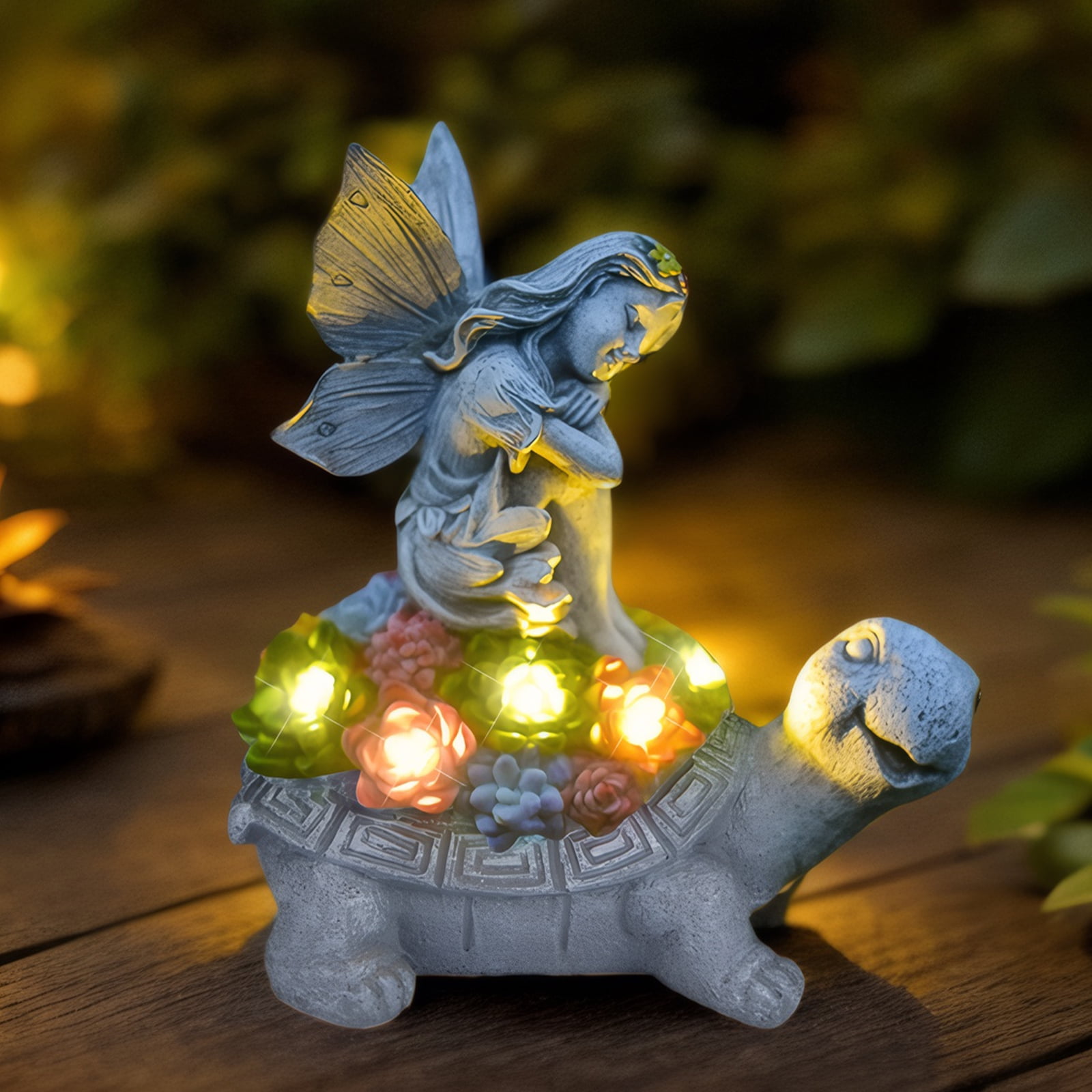 Fohil Solar Turtle Outdoor Garden Statues Lights with Cute Fairy ...