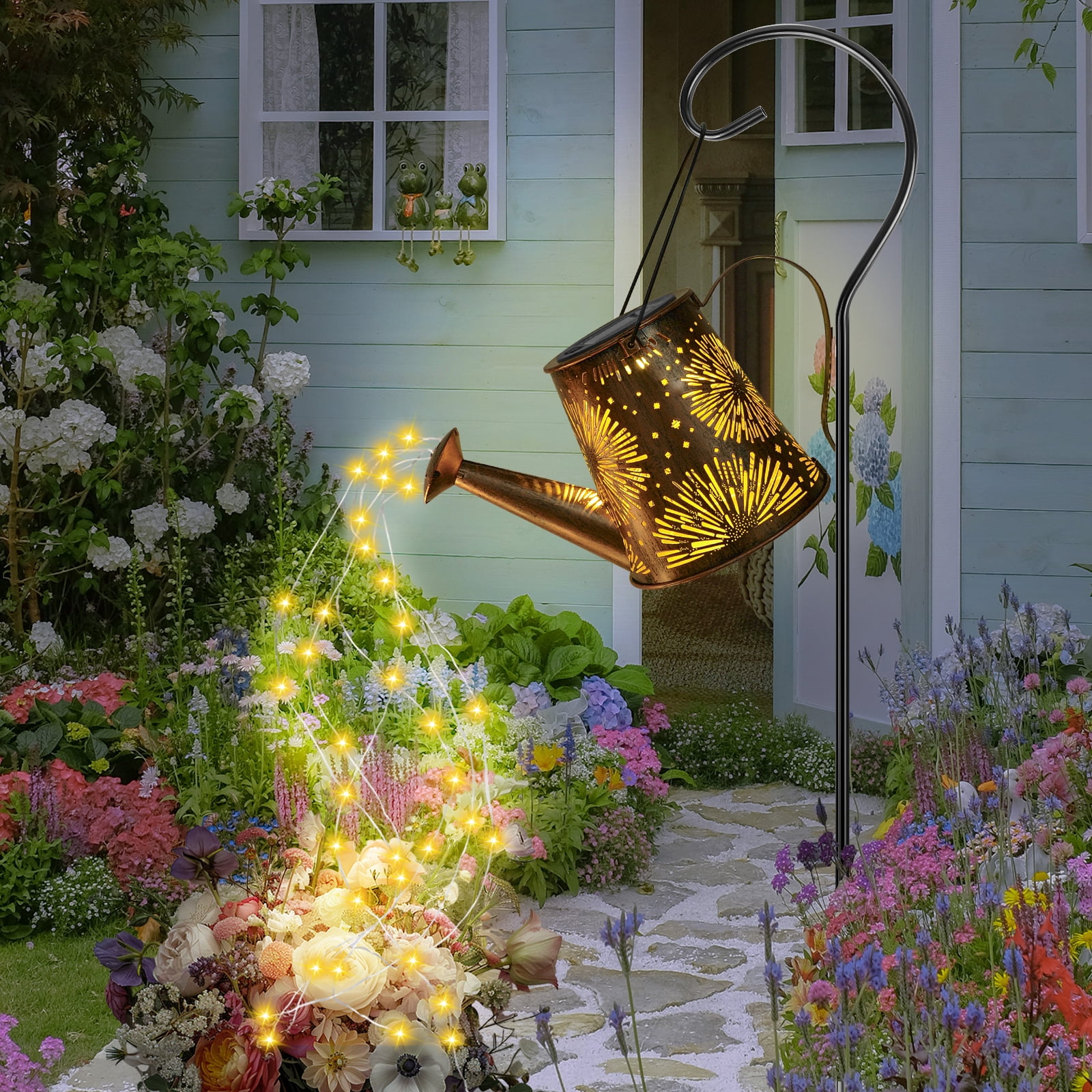 Fohil Solar Watering Can with Twinkling Lights, Waterproof Metal ...