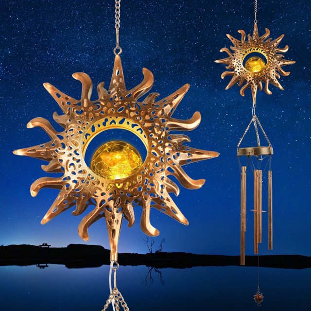 Fohil Solar Wind Chime,Sun Crackle Glass Ball Solar Powered Wind Chimes ...