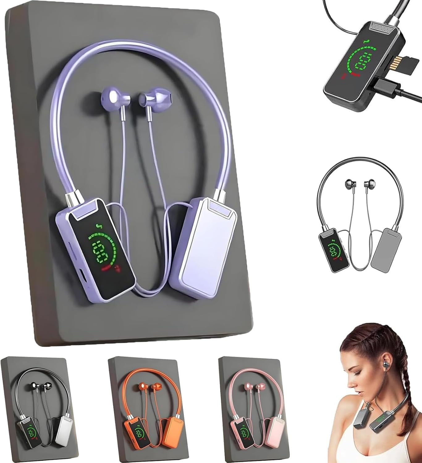Foihletpath Sports Karaoke Bluetooth Earphones, LED Wireless Sound Card ...