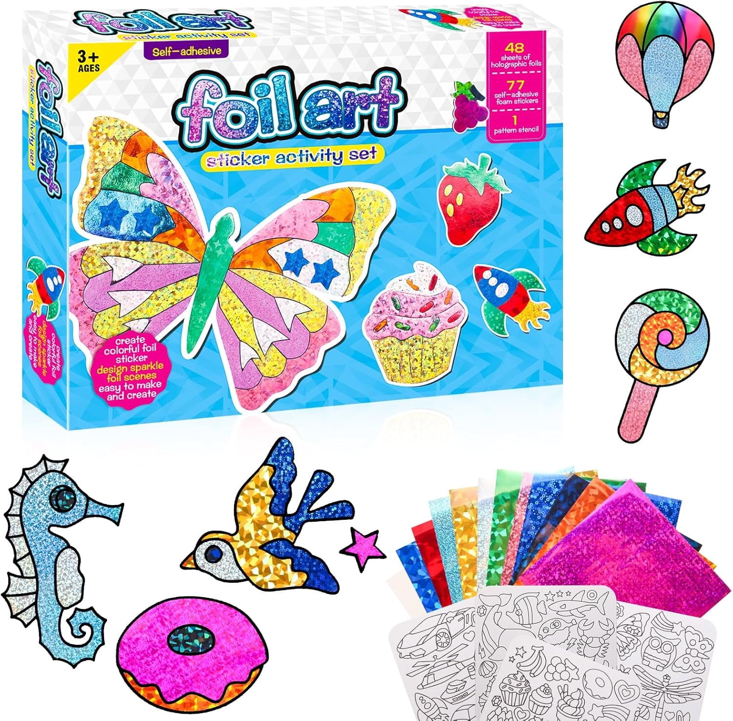 INvench Foil Arts and Crafts for Kids Ages 4-8 DIY Foil Foam Stickers Creative Activity Kits ...