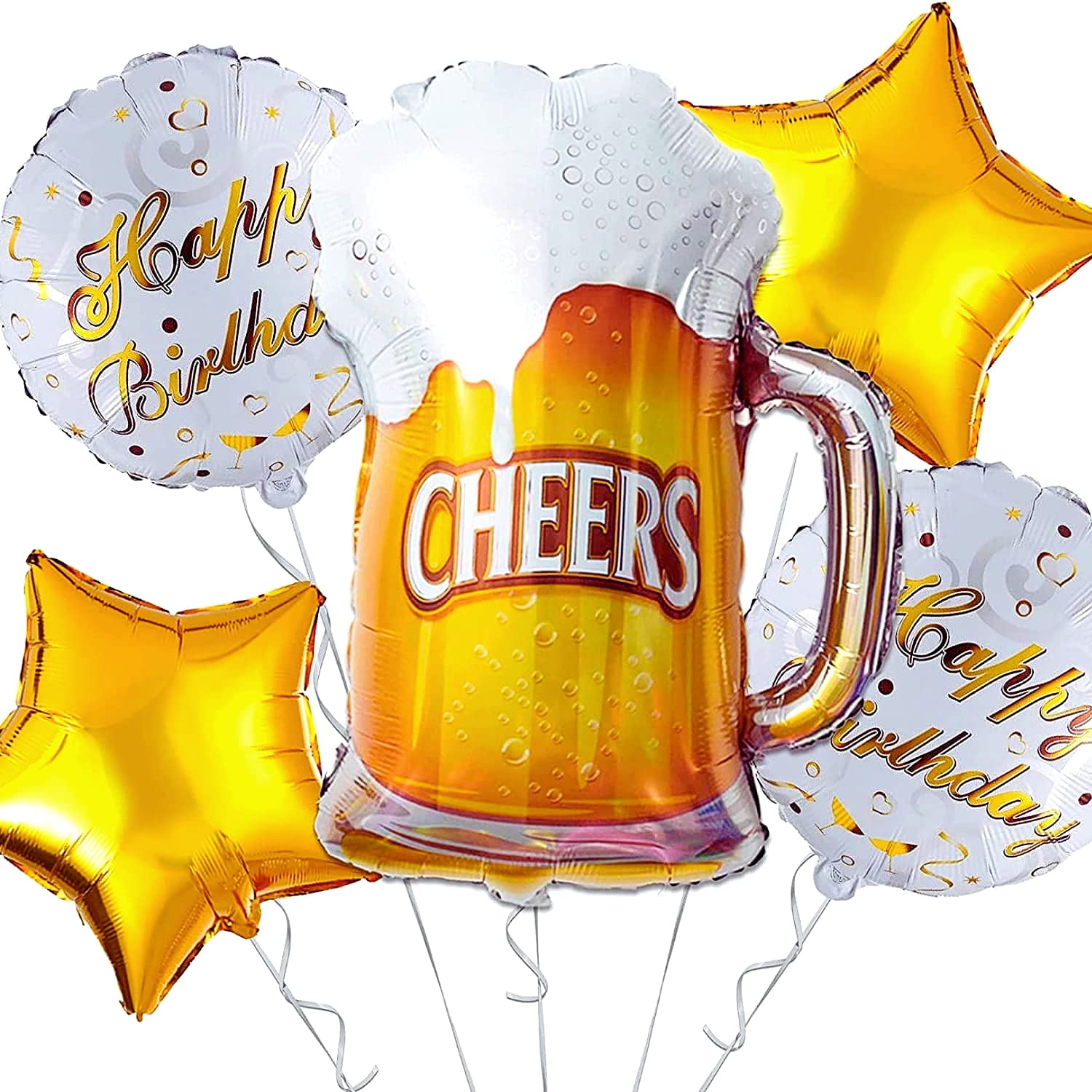 Foil Beer Mug Balloons Pack Of 5 - 1 Beer Mug Balloon+ 2 Pcs Round ...