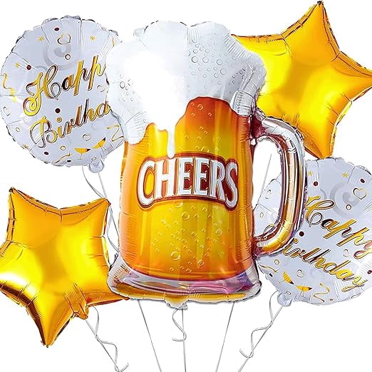 Foil Beer Mug Balloons Pack of 5, Golden Themed Party Decorations for ...