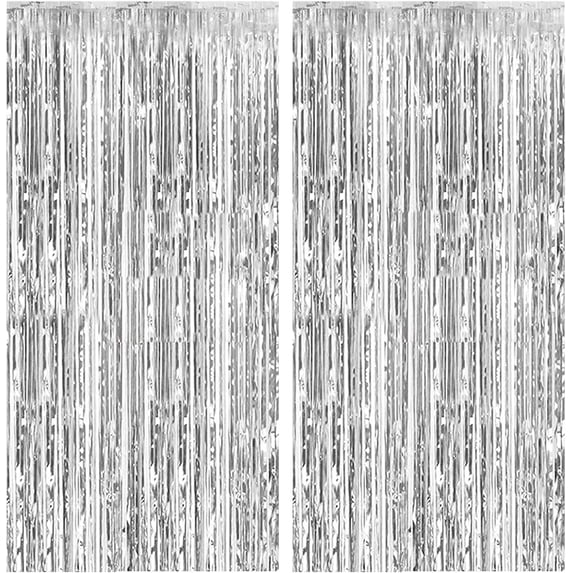 Foil Curtain Backdrop Silver Metallic Tinsel Fringe Curtains Photo ...