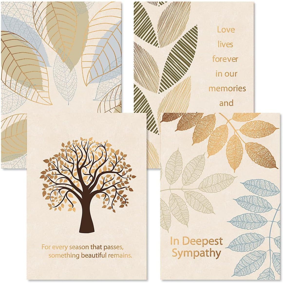 Foil Falling Leaves Sympathy Cards - Set of 8 (4 designs), Large 5" x 7 ...