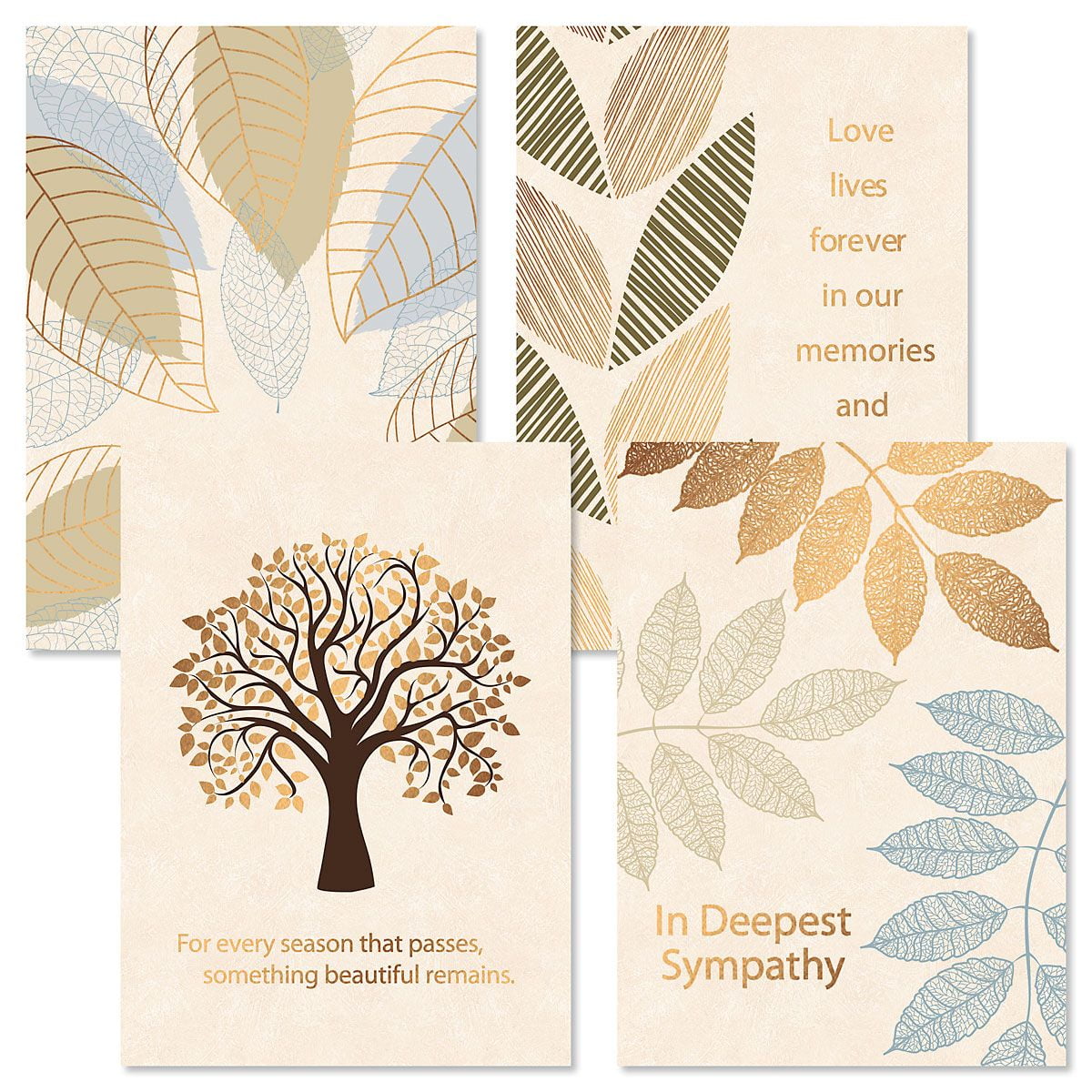 Foil Falling Leaves Sympathy Cards - Set of 8 (4 designs), Large 5" x 7 ...