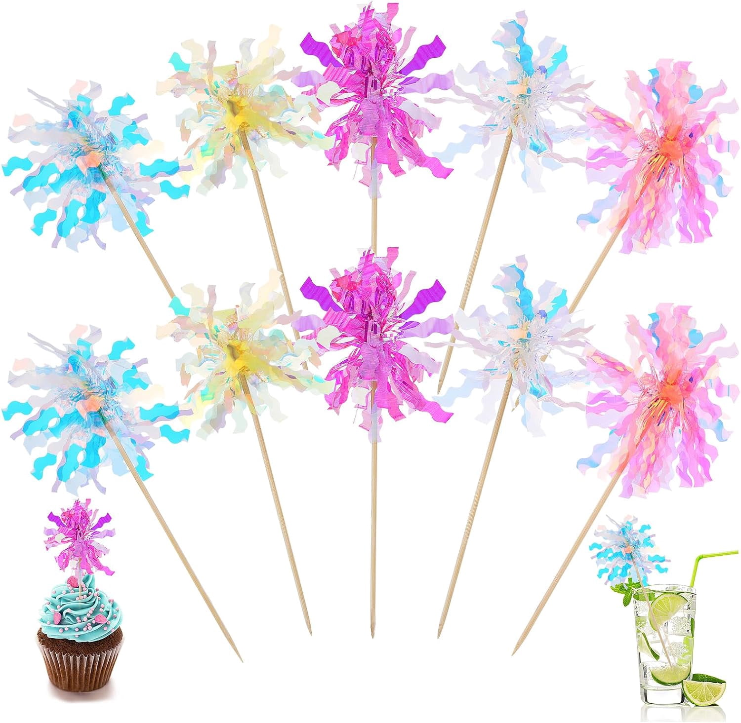 Foil Firework Cupcake Toppers,10 Pack Sparkle Foil Cake Toppers Happy ...