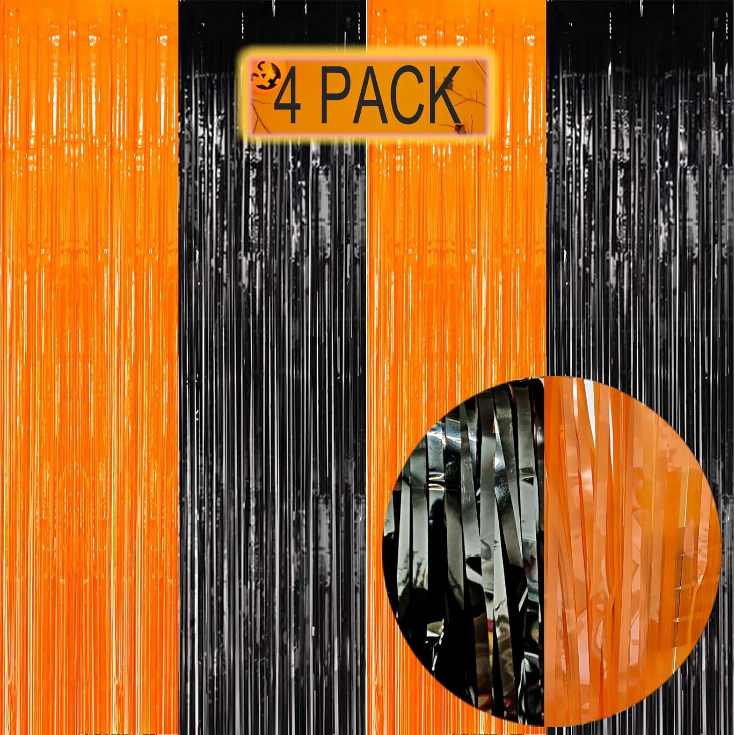 Foil Fringe Curtains-4 Pack of 3.2x8.2ft Orange Black Foil Fringe ...