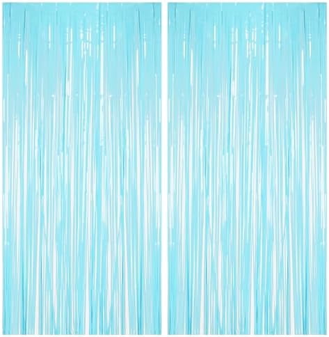 Foil Fringe Curtains Backdrop - 2Pcs Pastel Blue Streamers Tinsel ...