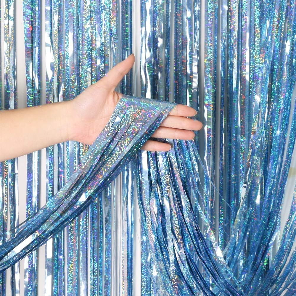 Foil Fringe Curtains Party Decorations - 2 Pack 3 x 8ft Tinsel Backdrop ...