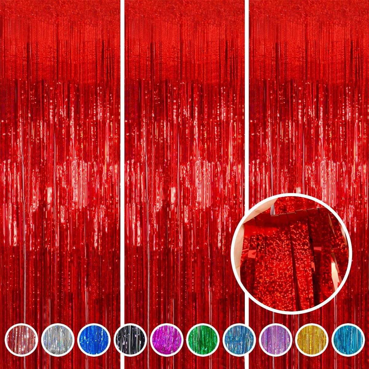 Foil Fringe Curtains Red Streamers Party Decorations - 3 Pack 3.2 x 8.2 ...