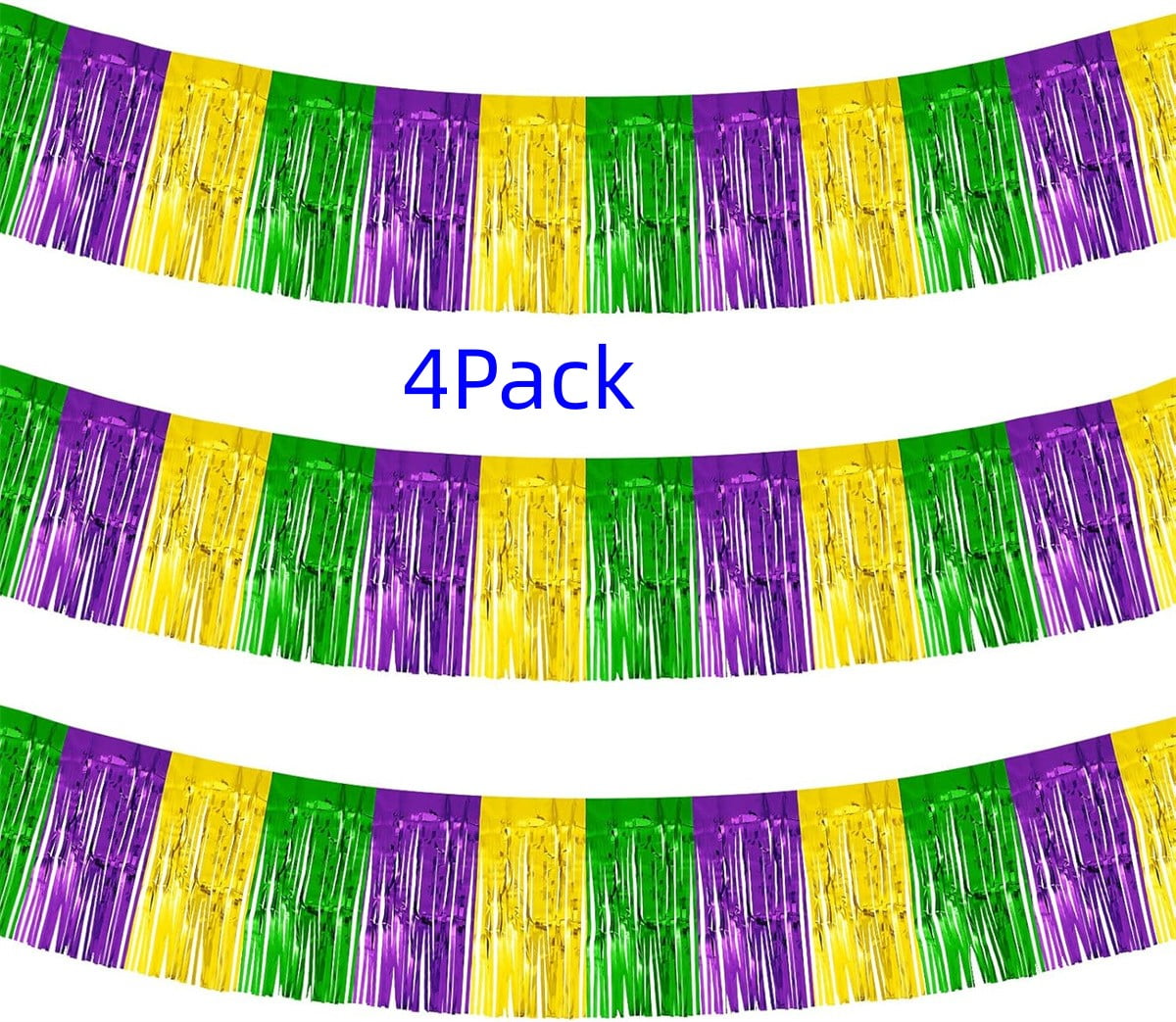 Foil Fringe Garland 10FT 4packs, Metallic Foil Tinsel Fringe Banners ...