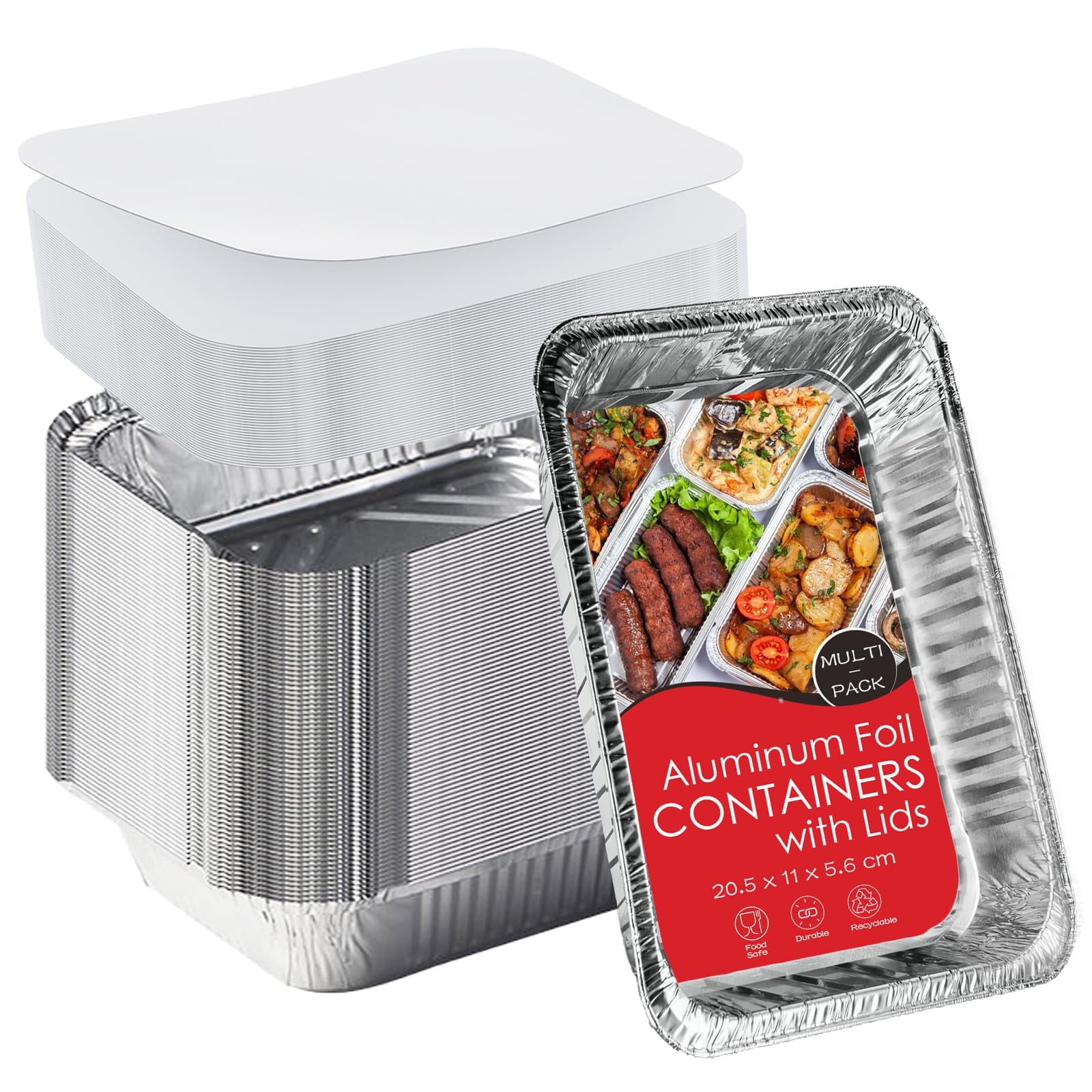 ILLUVA Aluminum Foil Pans with Lids, 610ml, 8.1"x4.4"x2.2" Disposable ...