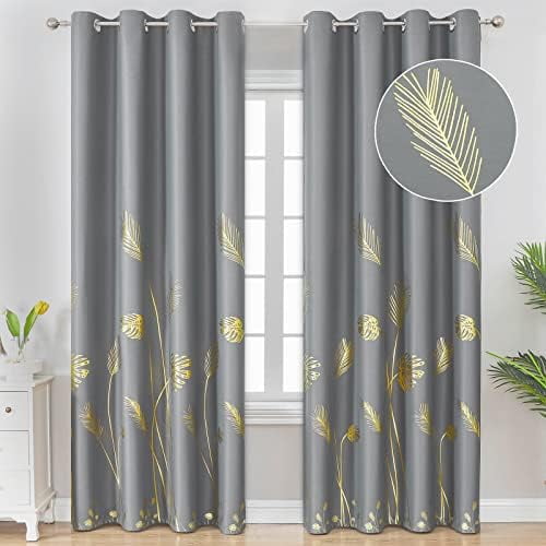 Foil Print Gold Palm Tree Curtains Blackout Curtains 96 Length Energy ...