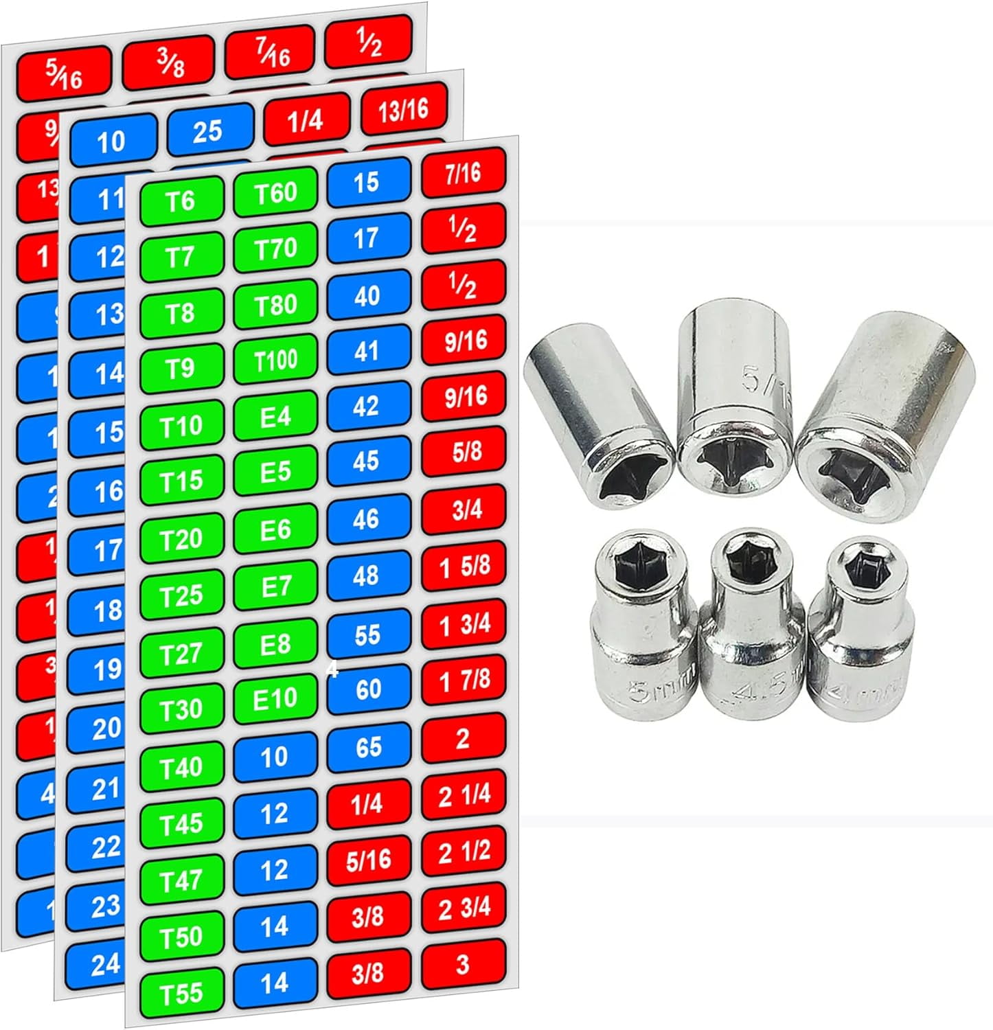 Foil Socket Labels Toolbox Stickers 180 pcs, 1/4", 3/8", 1/2" Wrench ...