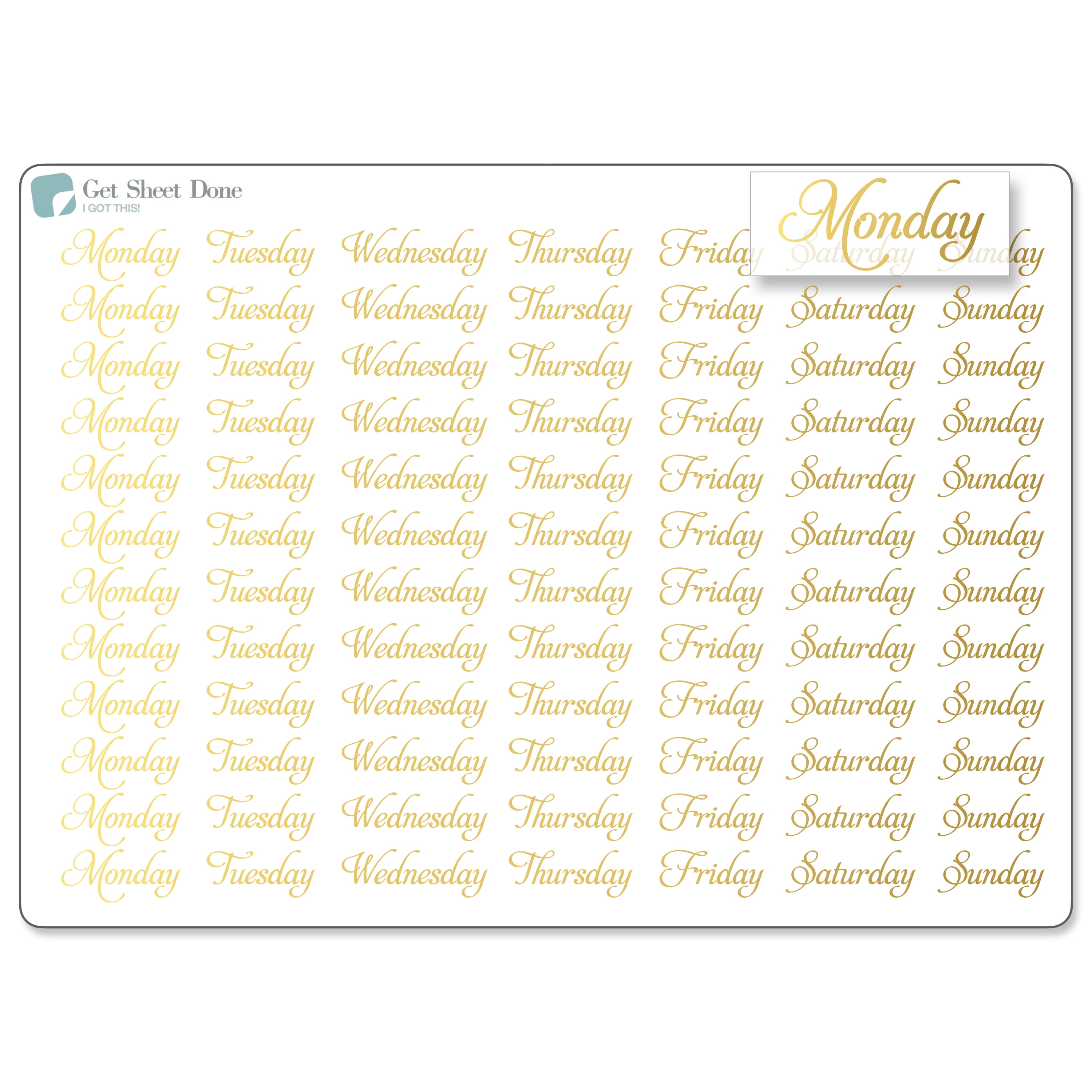 Foiled Week - Font D Planner Stickers/ DIY Calendar Stickers / Script ...