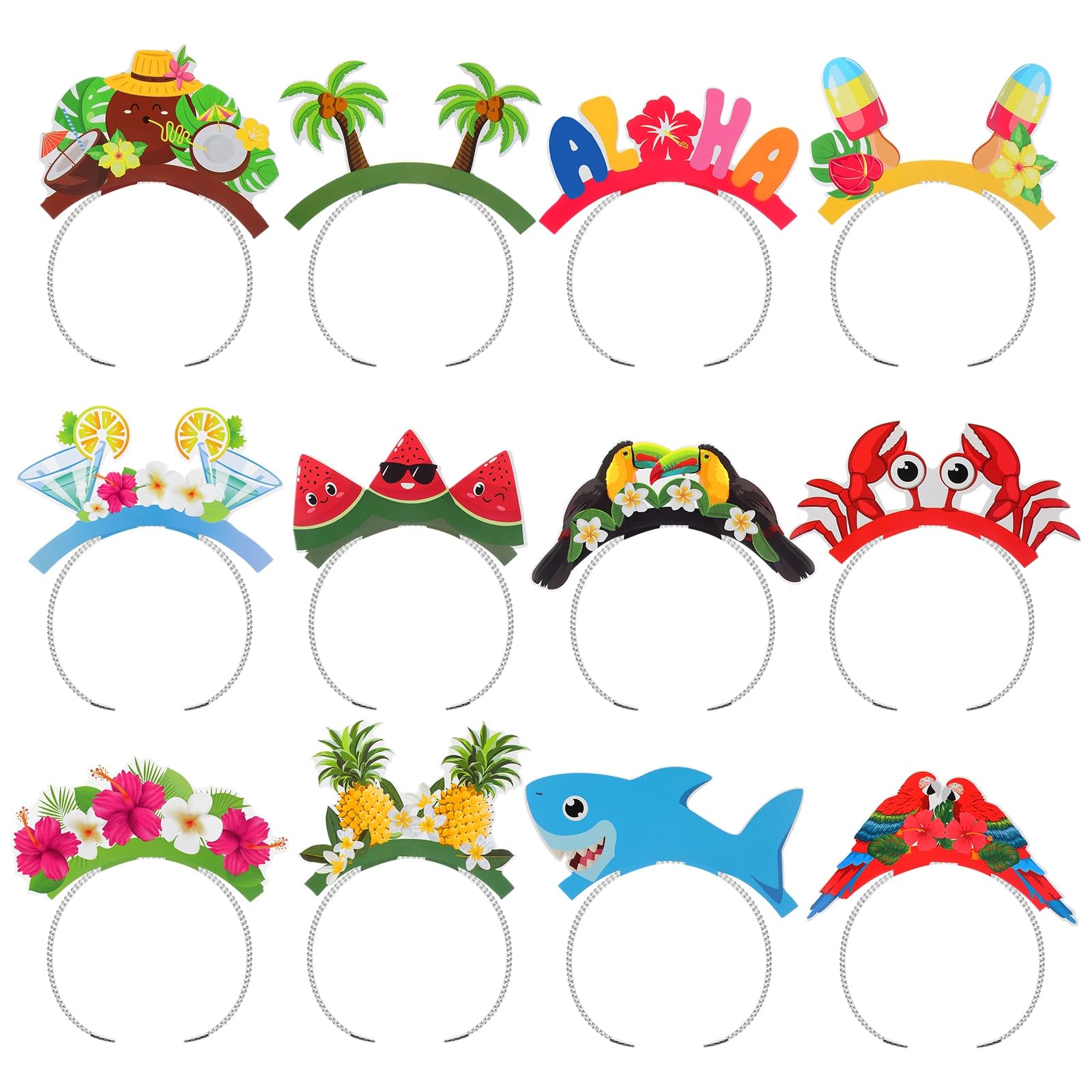 Foilswirl 12 Pcs Hawaiian STF9 Party Headbands Paper Luau Headwear ...