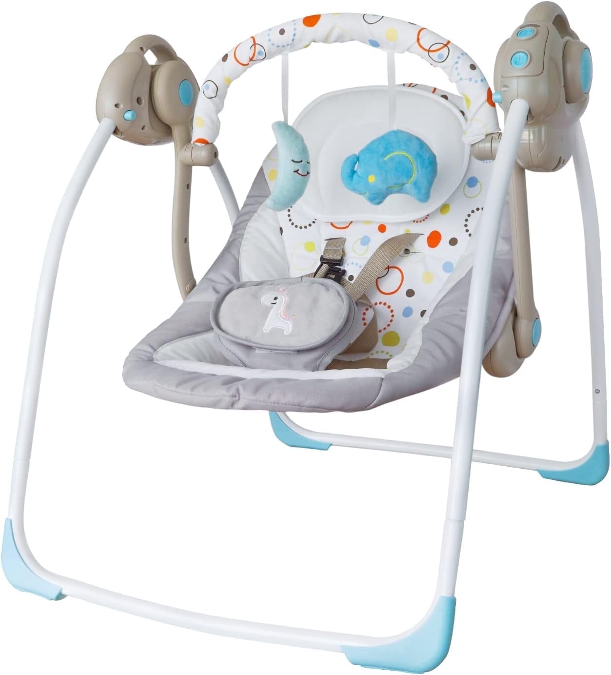 Vikua Baby Swing, 6-Speed Portable, Unisex, White Gray, with Toys for 0 ...
