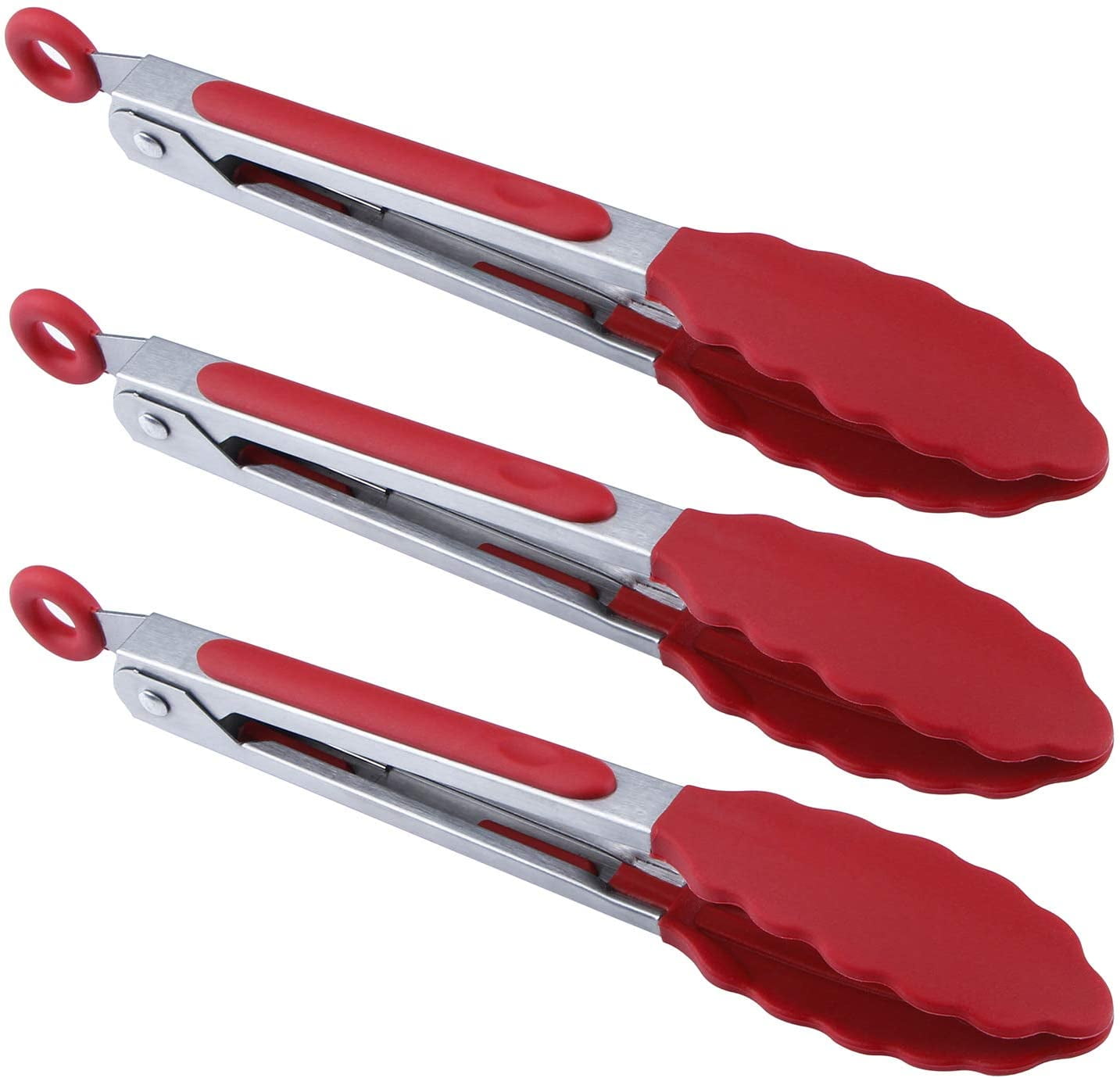 Fokelyi Kitchen Food Tongs - 7" Mini Silicone Serving Tongs - Set of 3 ...