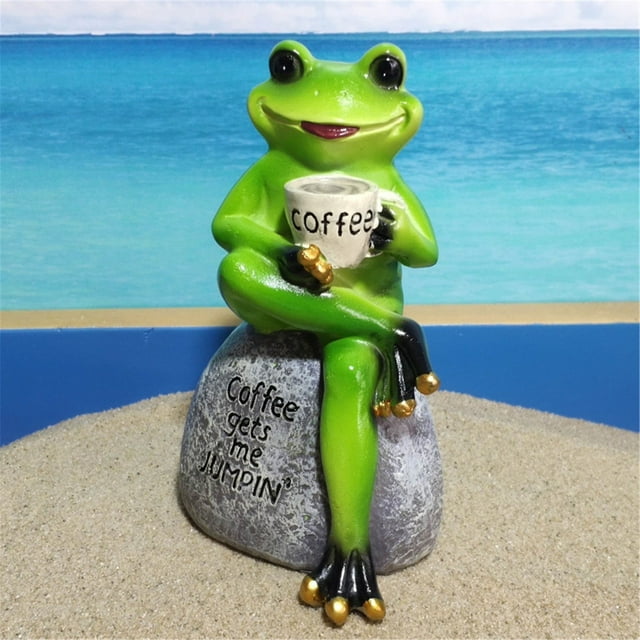 Folamadak Home Decoration Garden Statue Figurine Frog Sitting On Stone ...