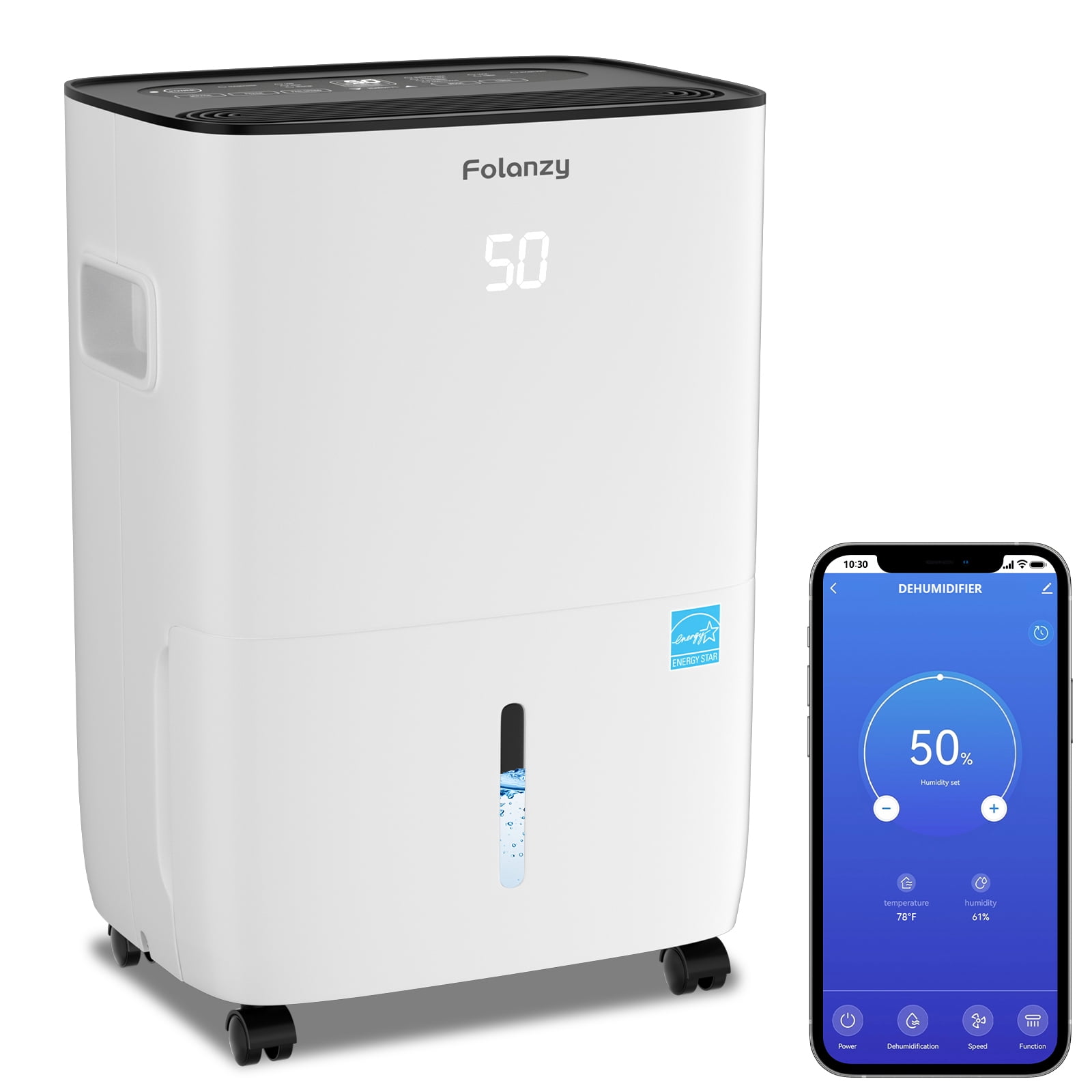Folanzy 80 Pints Smart Dehumidifier for Home Basement Large Room Spaces ...