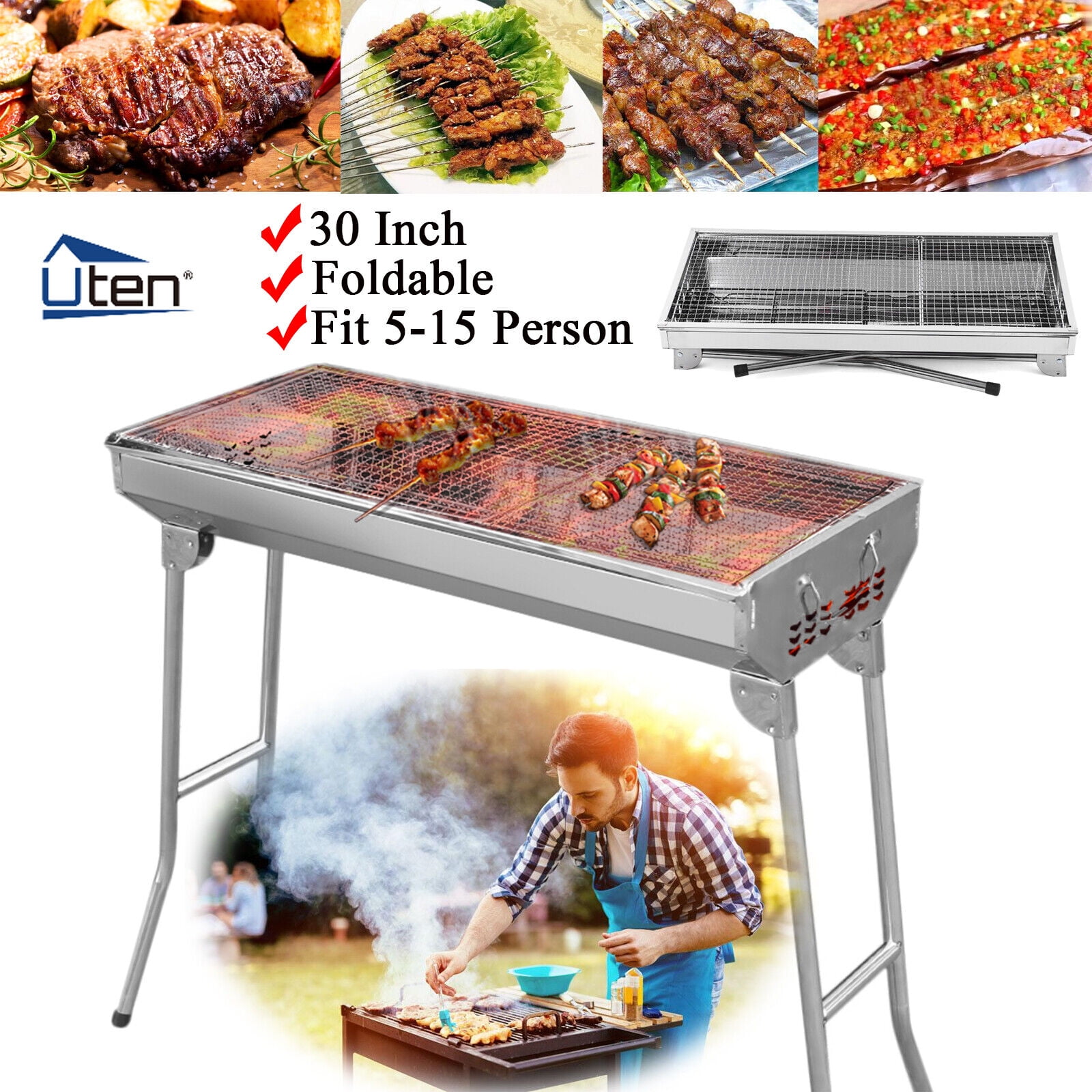 Fold BBQ Charcoal Grill Griller Stainless Steel Yakitori Garden Lamb ...