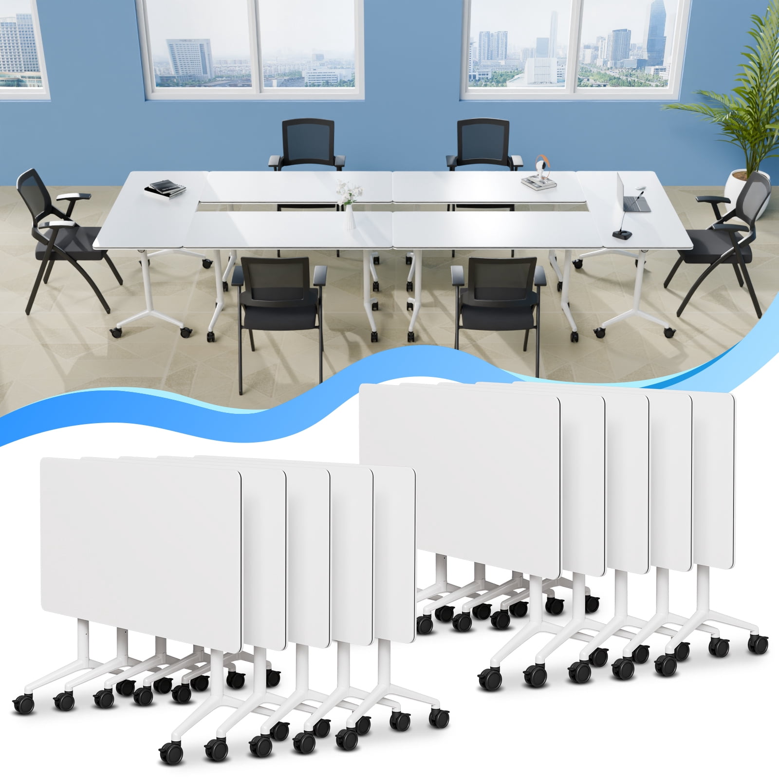 Fold Conference Room Tables on Wheels, Modern Mobile Flip Top Stackable ...