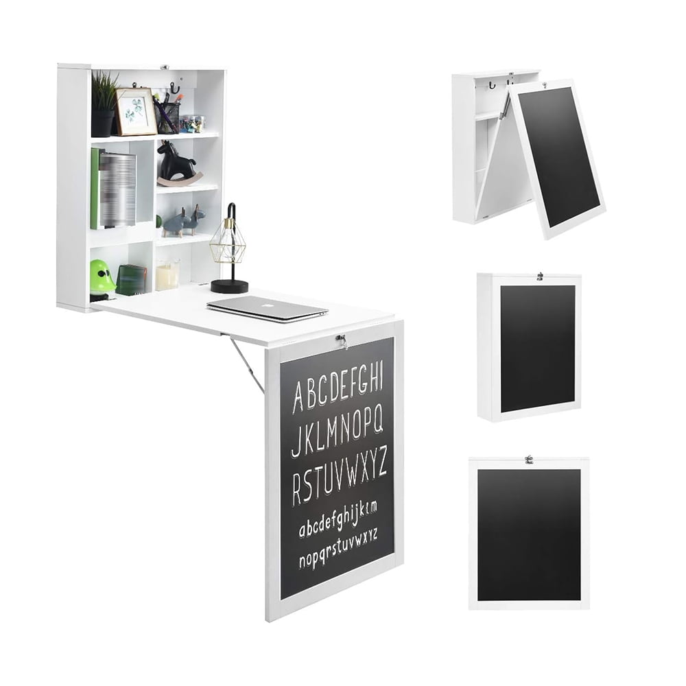 Fold Up Convertible Table, Folding Floating Desk with Storage Shelves ...