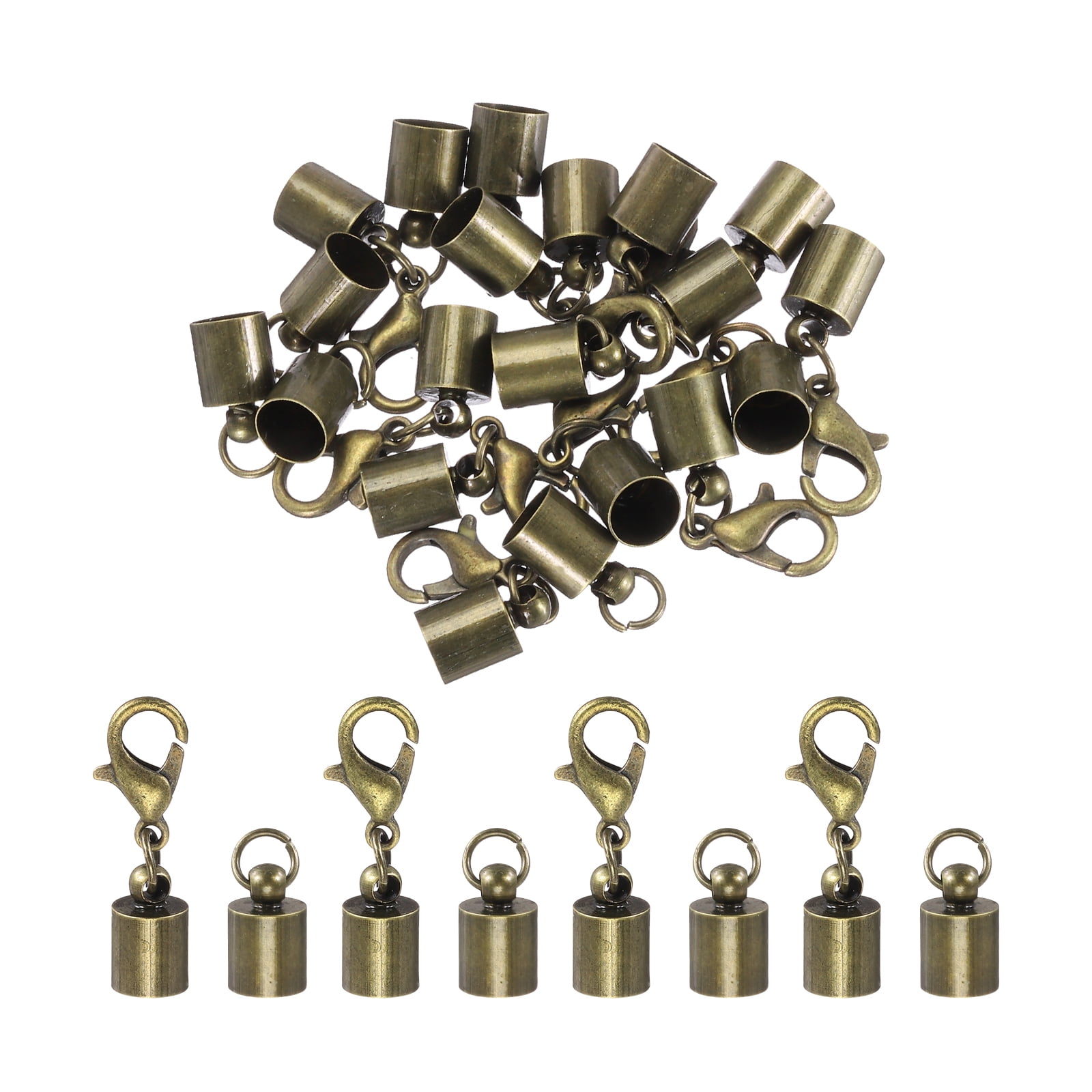 Fold Over Cord End Caps Bronze 6mm OD with Crimp Covers Lobster Claw ...