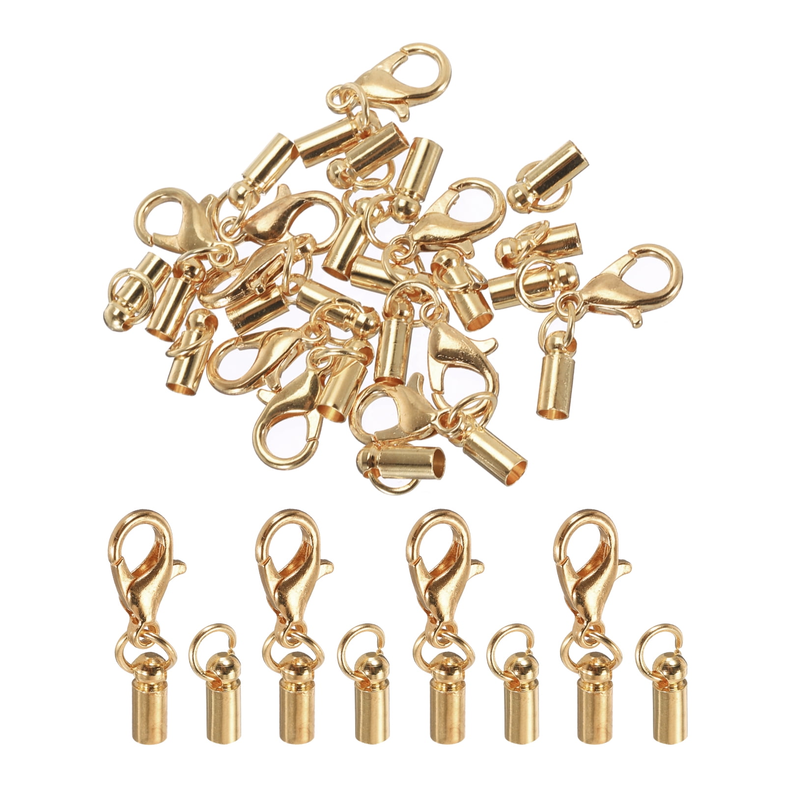 Fold Over Cord End Caps Rose Gold 3mm OD with Crimp Covers Lobster Claw ...