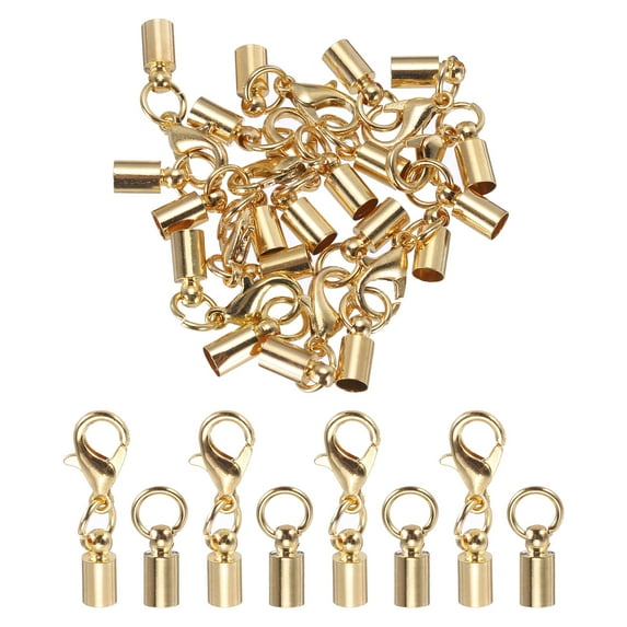 Fold Over Cord End Caps Rose Gold 4mm OD with Crimp Covers Lobster Claw ...