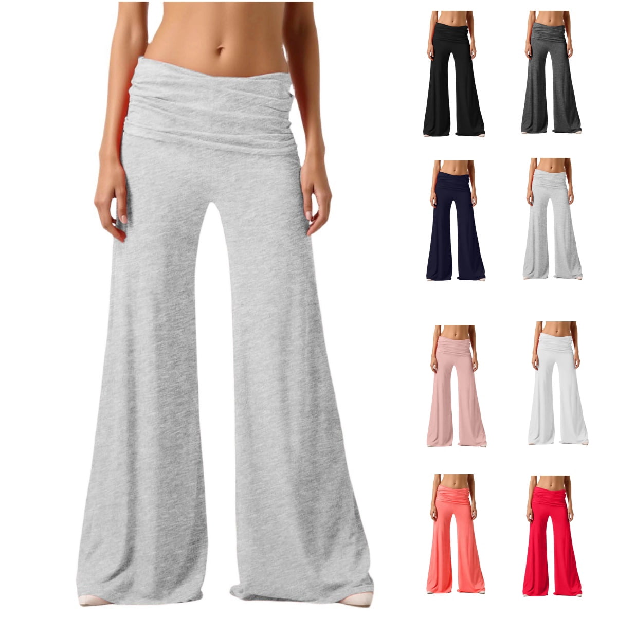 Fold Over Pants, On-Trend Solid Wide Leg Loose Fit Lounge Pants with ...