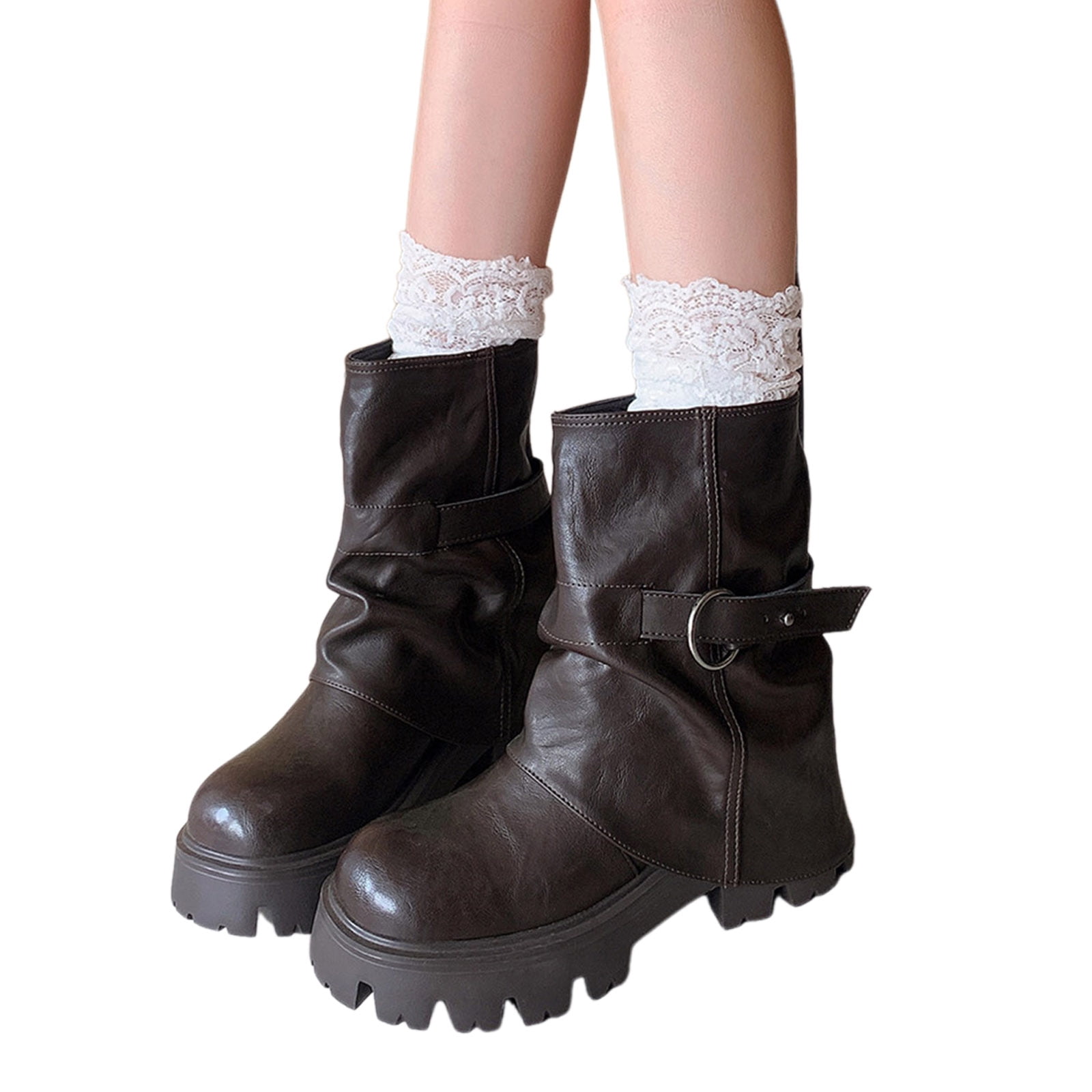 Fold Over Riding Boots for Women Platform Lug Sole Fashion Wide Calf ...