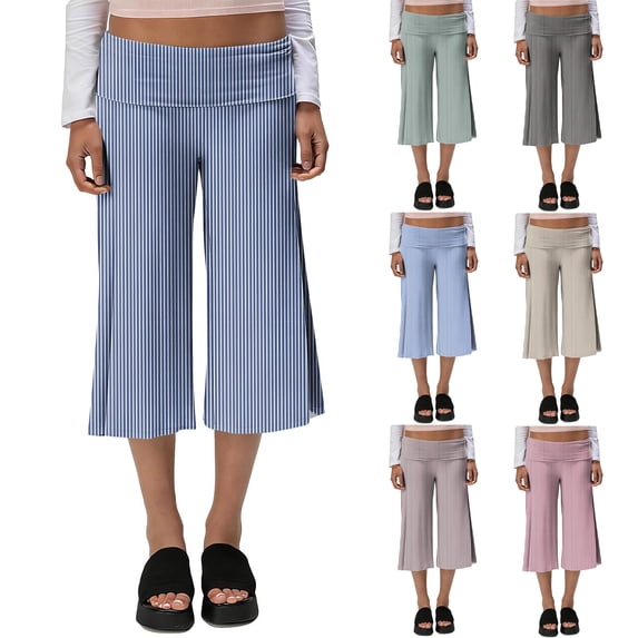 Fold Over Wide Leg Capri Pants for Women Low Rise Cropped Gaucho Pants ...