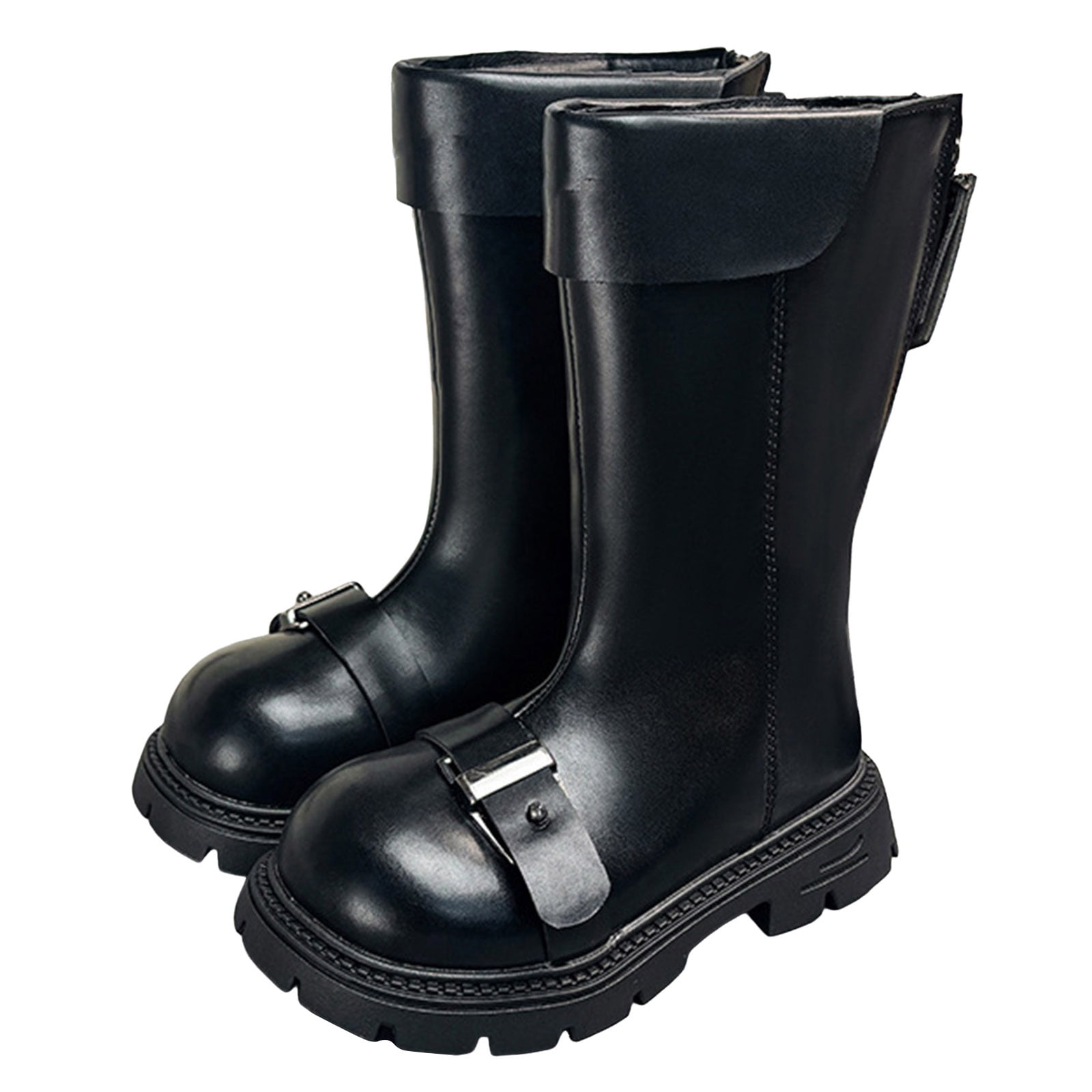 Fold Over Winter Riding Boots for Girls Fashion Buckle Strap Round Toe ...