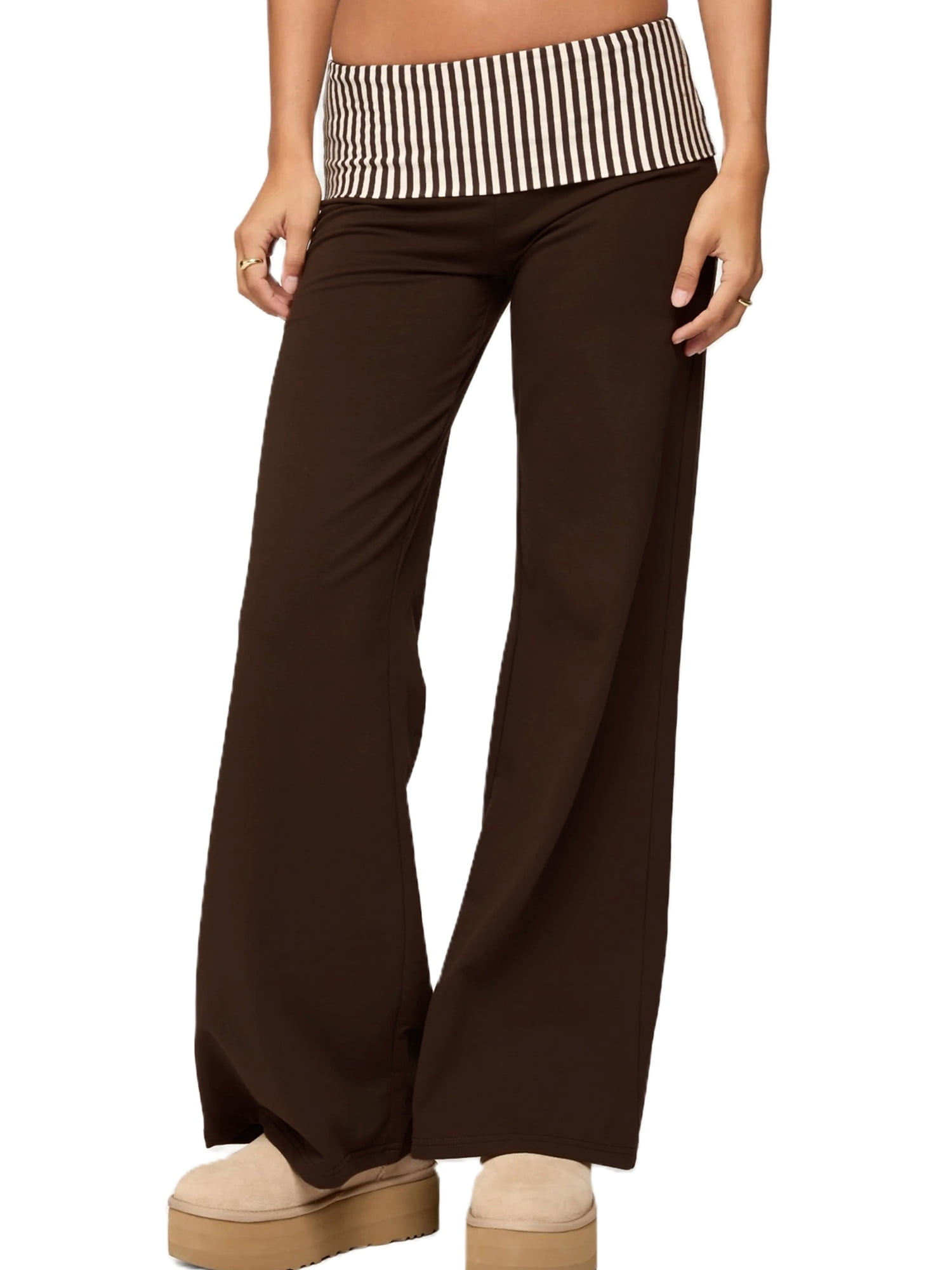 Fold Over Yoga Pants for Women Y2k Striped/Bow/Dot Print Straight Leg ...