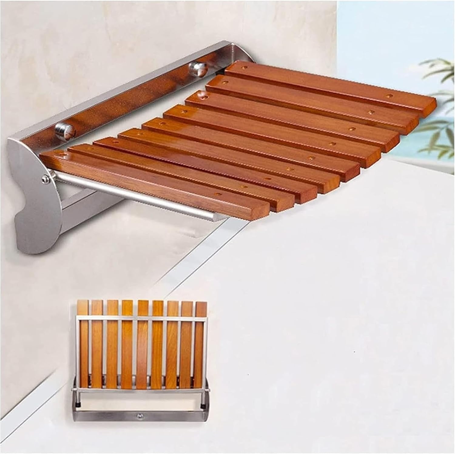 Fold up Shower Seats for Elderly, Folding Shower Seat Wooden Wall Mount ...