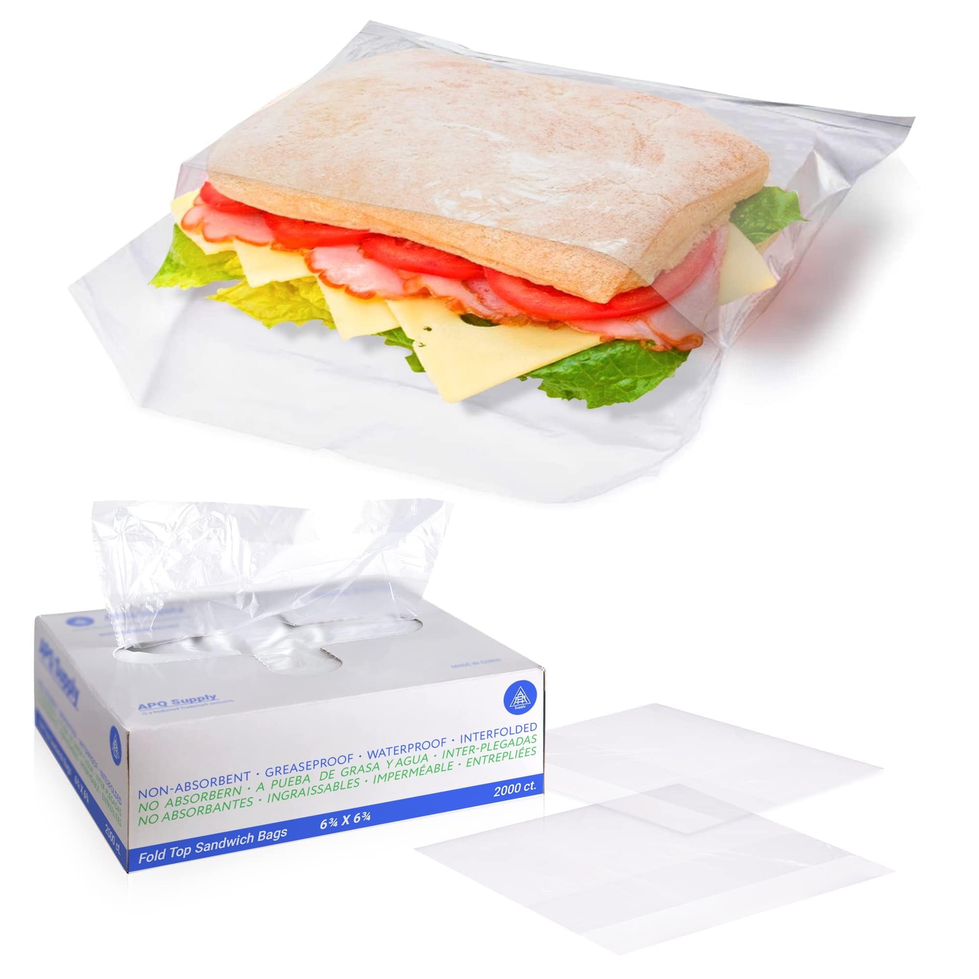 Fold Top Sandwich Bags, 6.75 x 6.75 Inch. Pack of 2000 Clear Snack ...