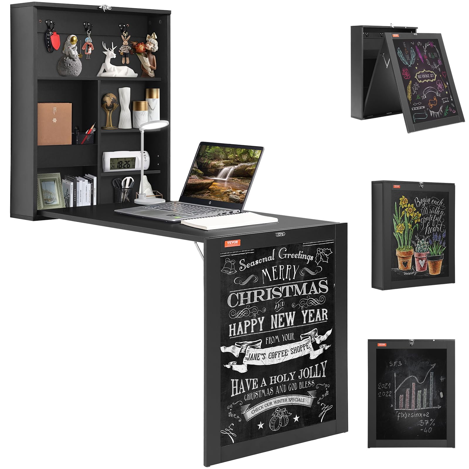 Fold Out Wall Mounted Desk with Chalkboard, Multi-Function Folding ...