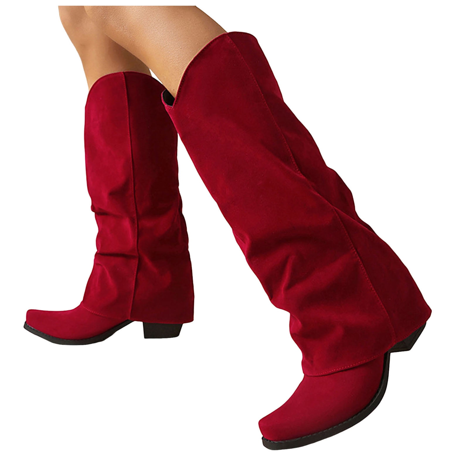 Fold over Knee High Boots for Women 2025 Fashion Suede Pointed Toe ...