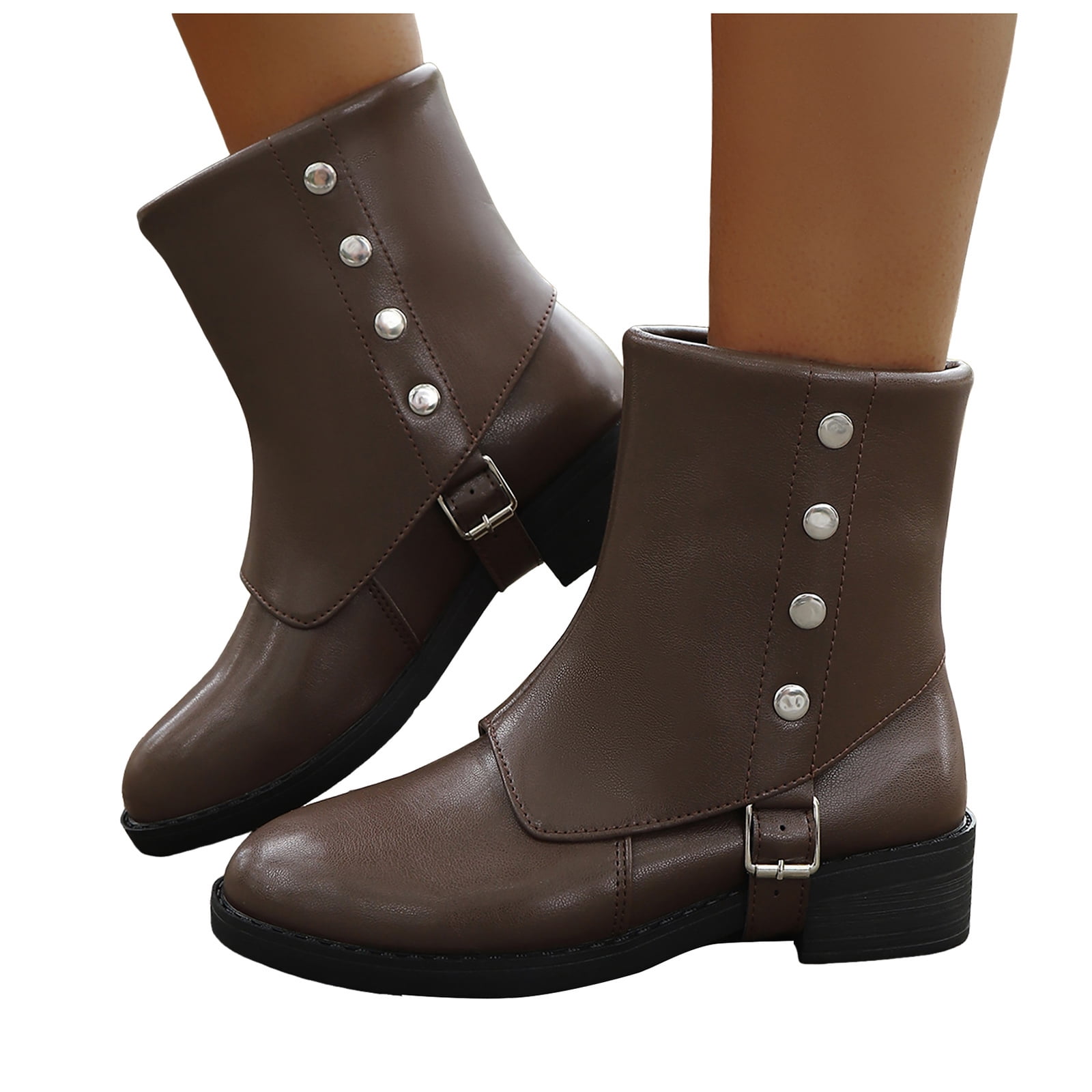Fold over Mid Calf Combat Boots for Women 2025 Roman Vintage Studded ...
