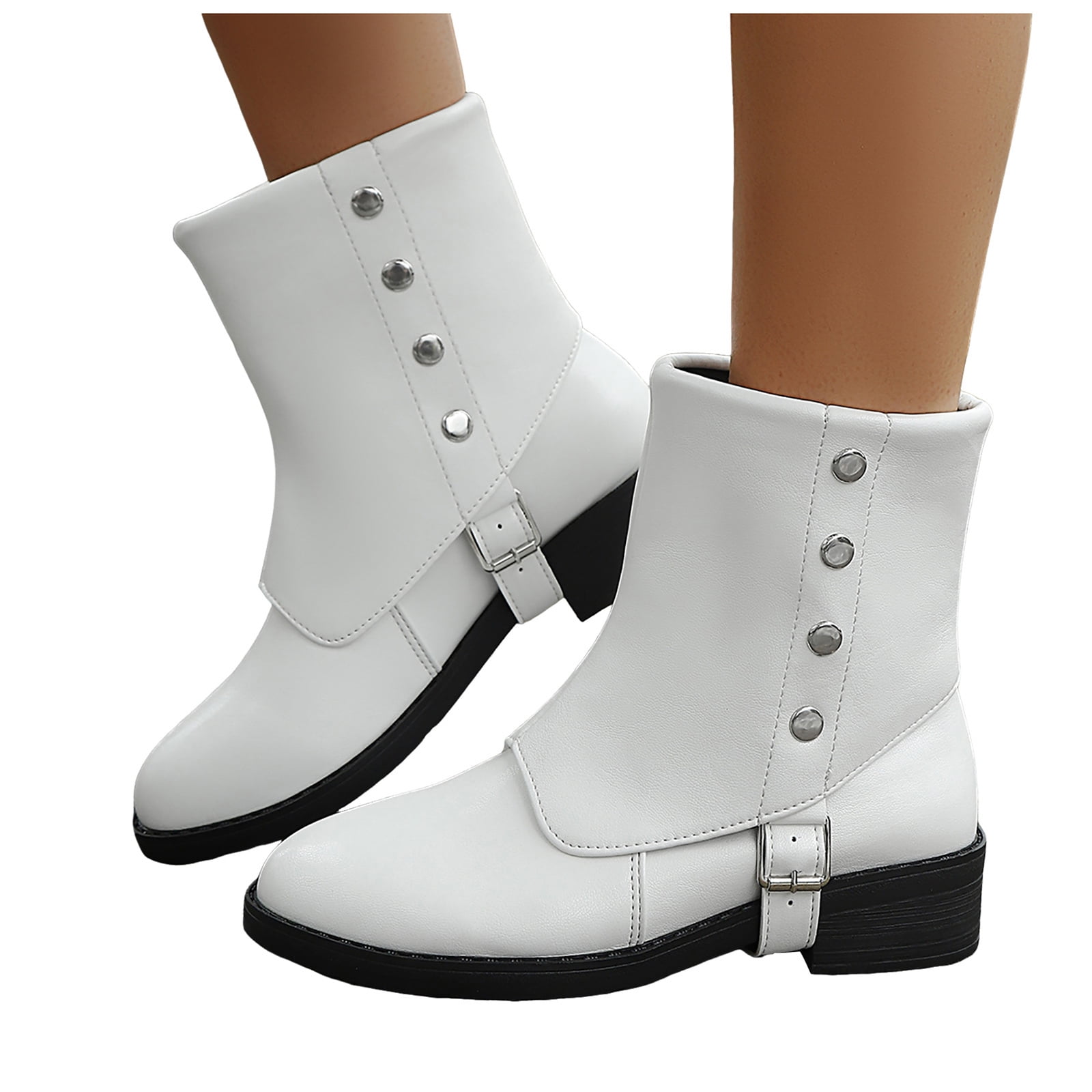 Fold over Mid Calf Combat Boots for Women 2025 Roman Vintage Studded ...