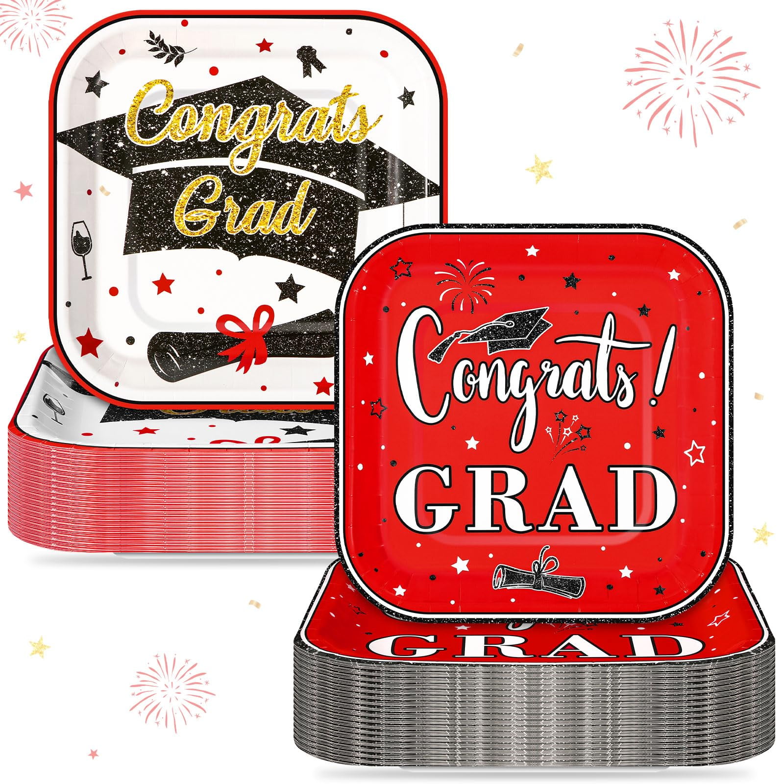 FoldTier 100 Pcs 2025 Graduation Party AFN1Plates 7 x 7 in Congrats ...