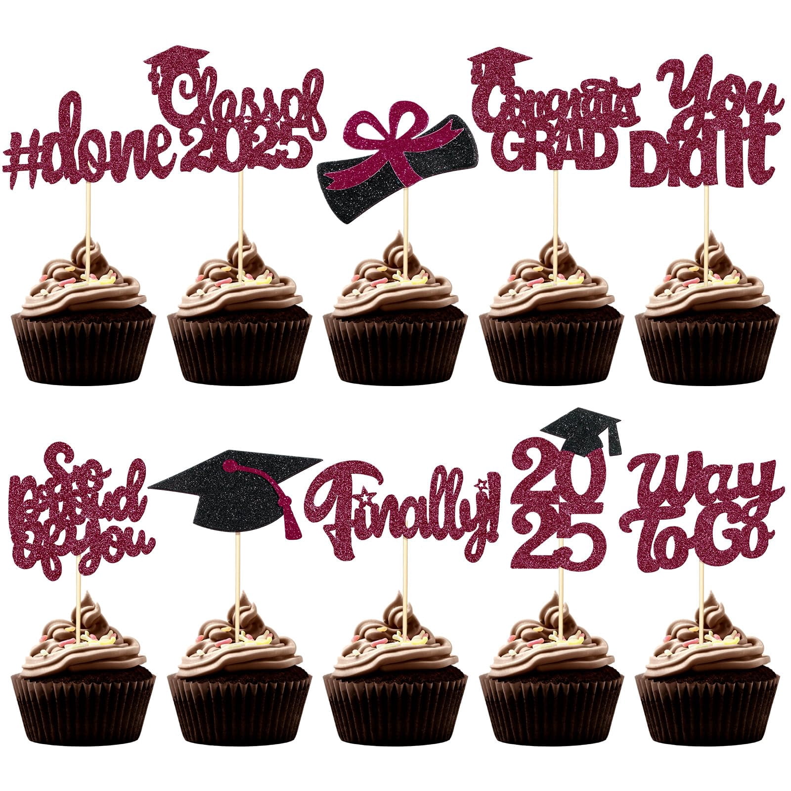 FoldTier 100 Pcs Graduation Cupcake Toppers Congrats H2FSDGrad Class of ...