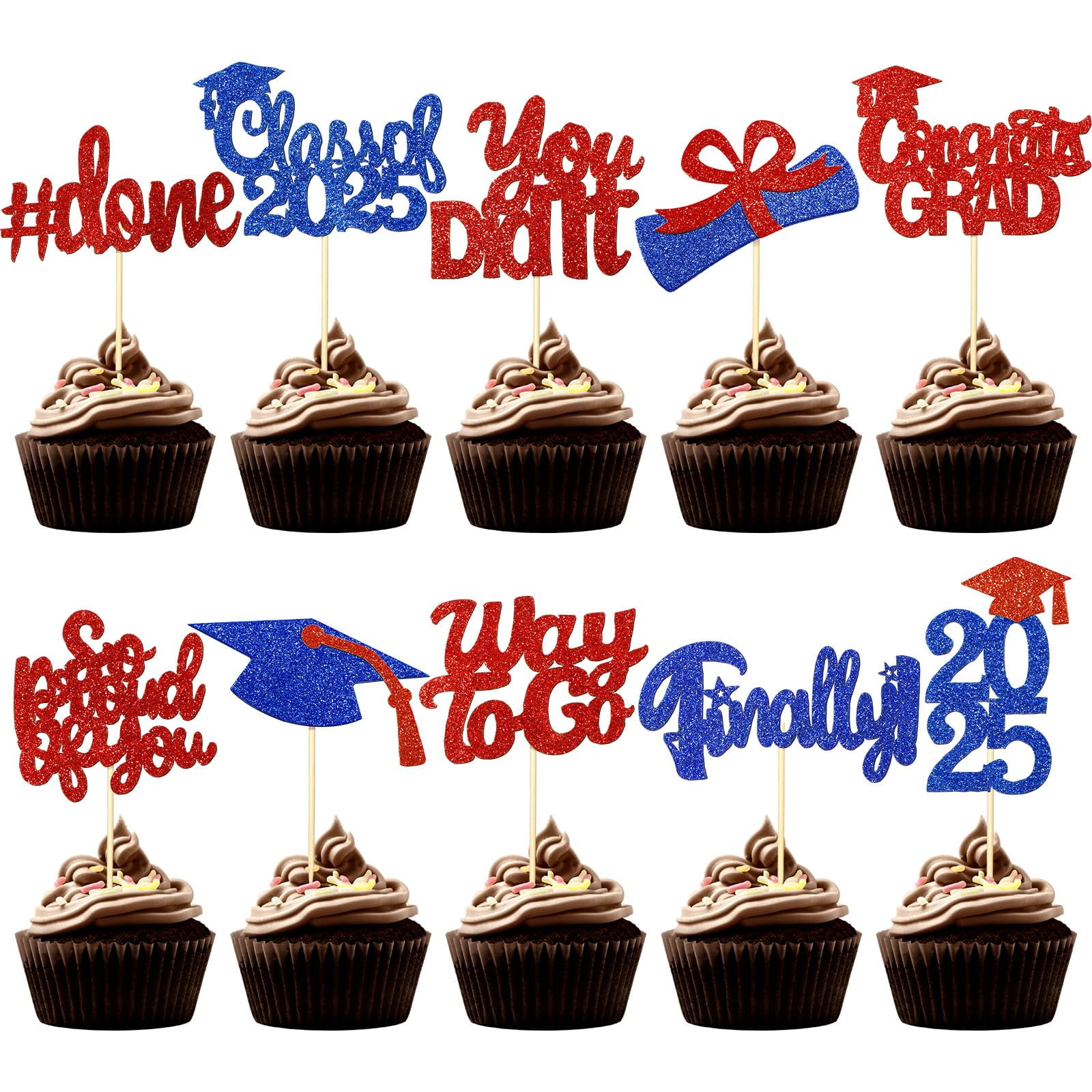 FoldTier 100 Pcs Graduation Cupcake Toppers RST1 Congrats Grad Class of ...