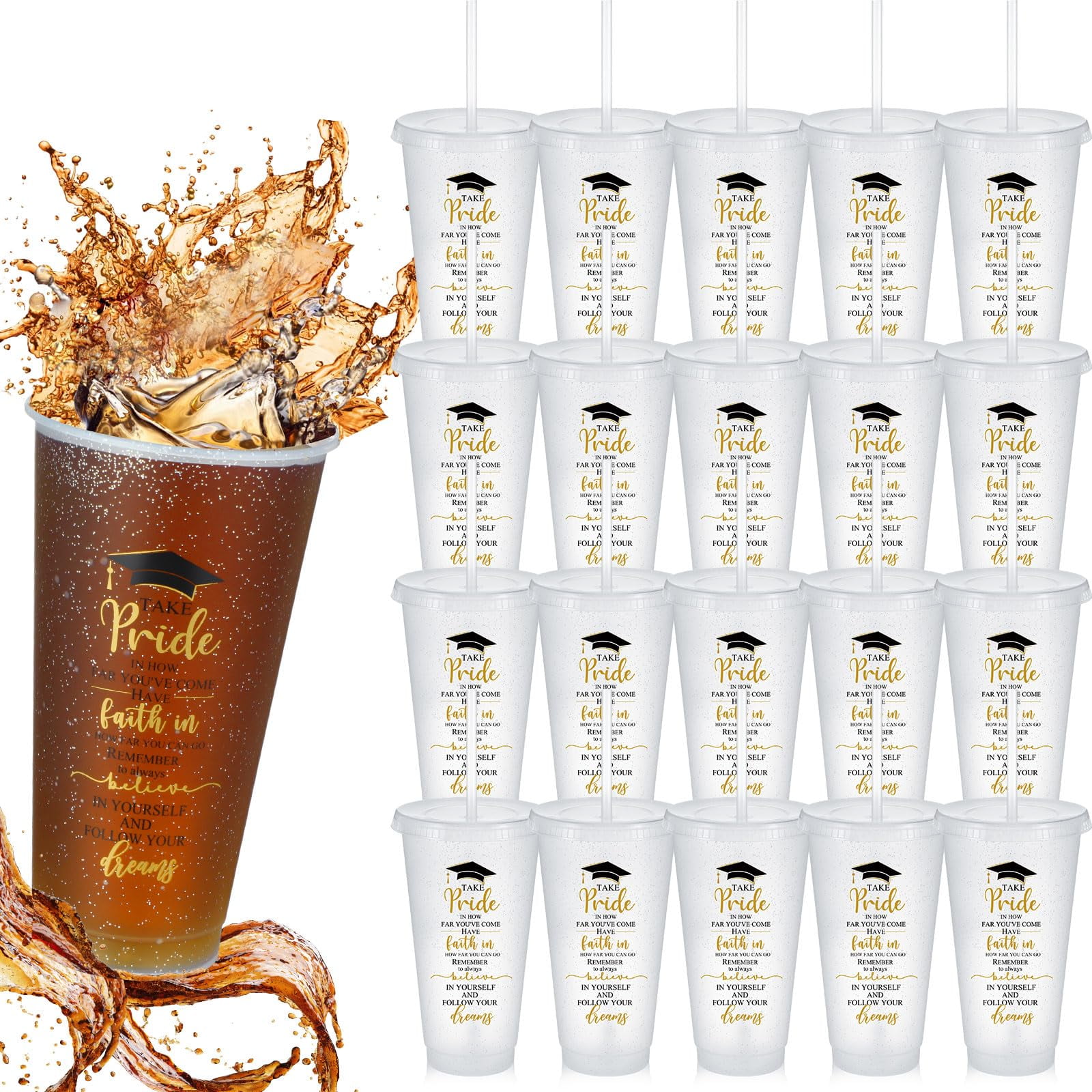 FoldTier 36 Pcs 2025 Graduation Plastic Cups with Lids and Straws ...