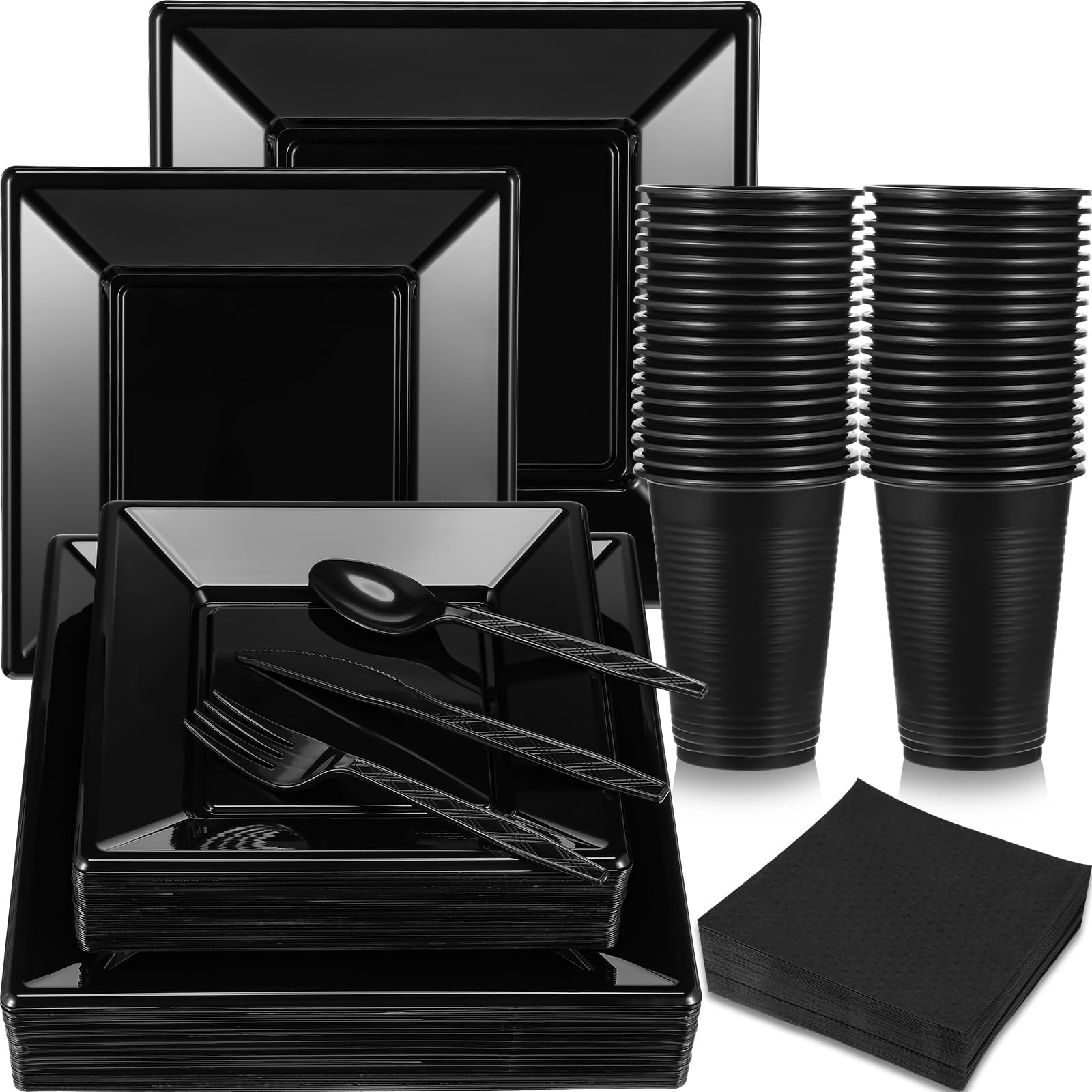 FoldTier 700 Pcs Plastic Disposable Black ZLK1 Party Dinnerware Set ...