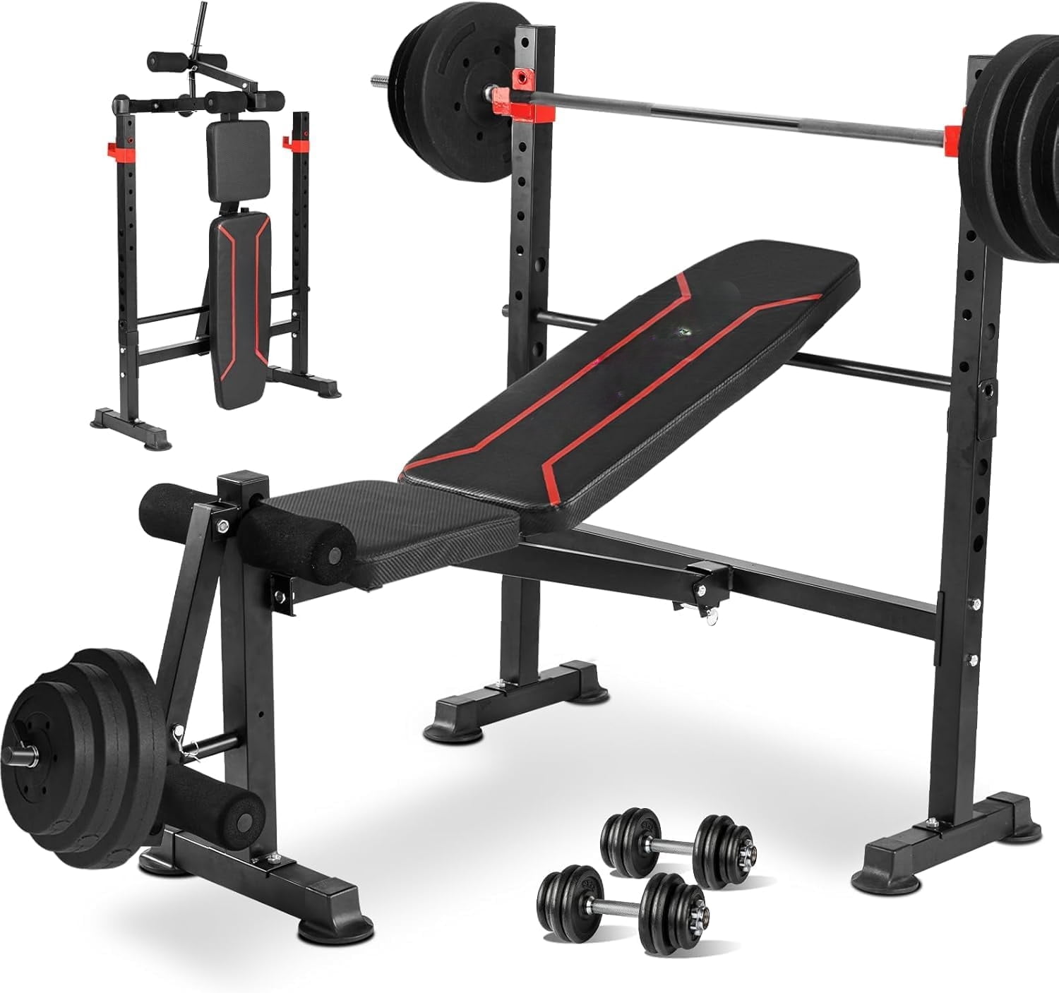 Foldable 1500LBS 8 IN 1 Olympic Weight Bench Set with Squat Rack, Leg ...