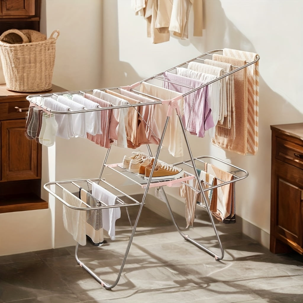 Foldable 2-Level Clothes Drying Rack with Adjustable Height Wings, 33 ...